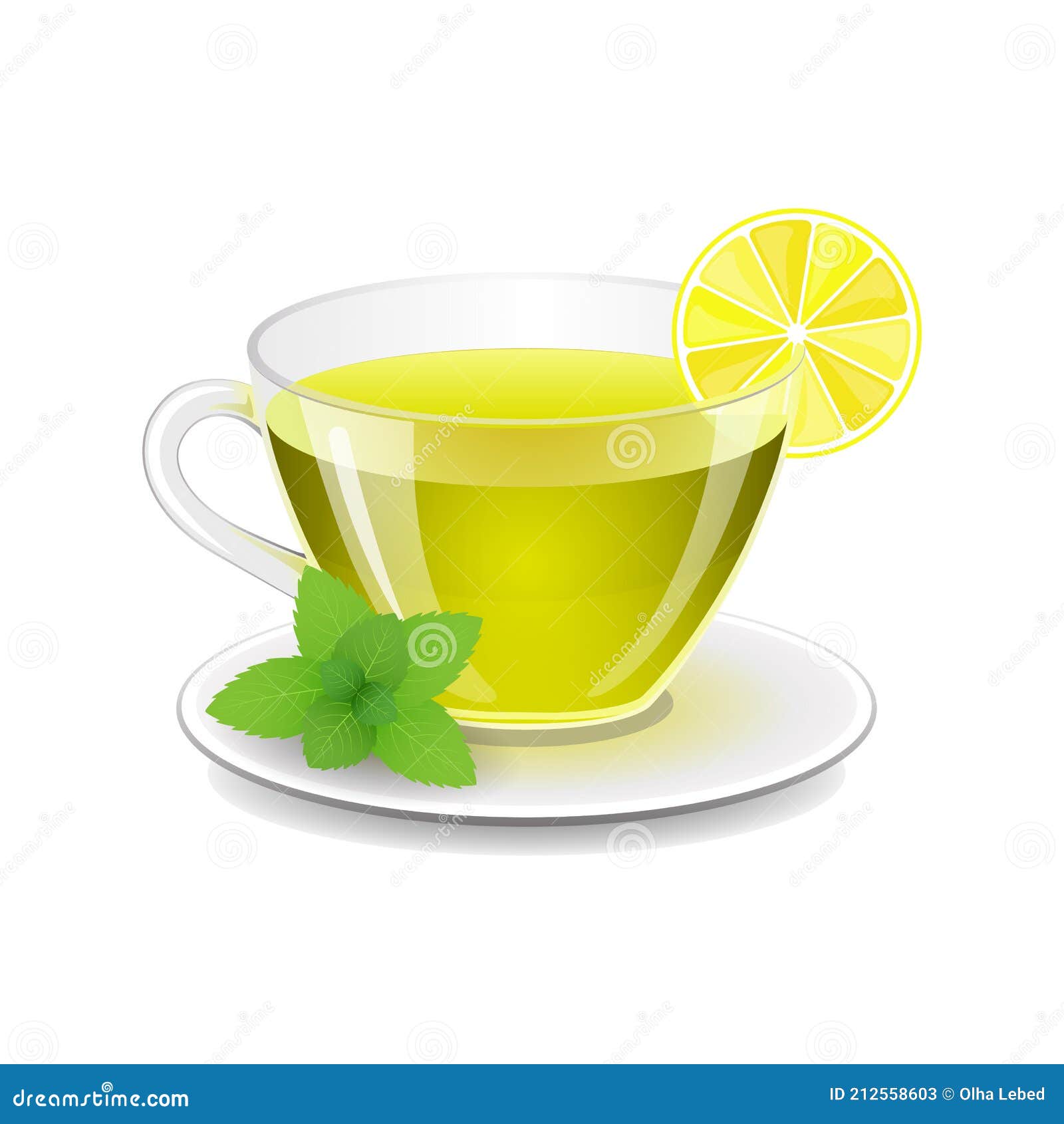 Cup green tea with lemon stock vector. Illustration of healthy - 212558603
