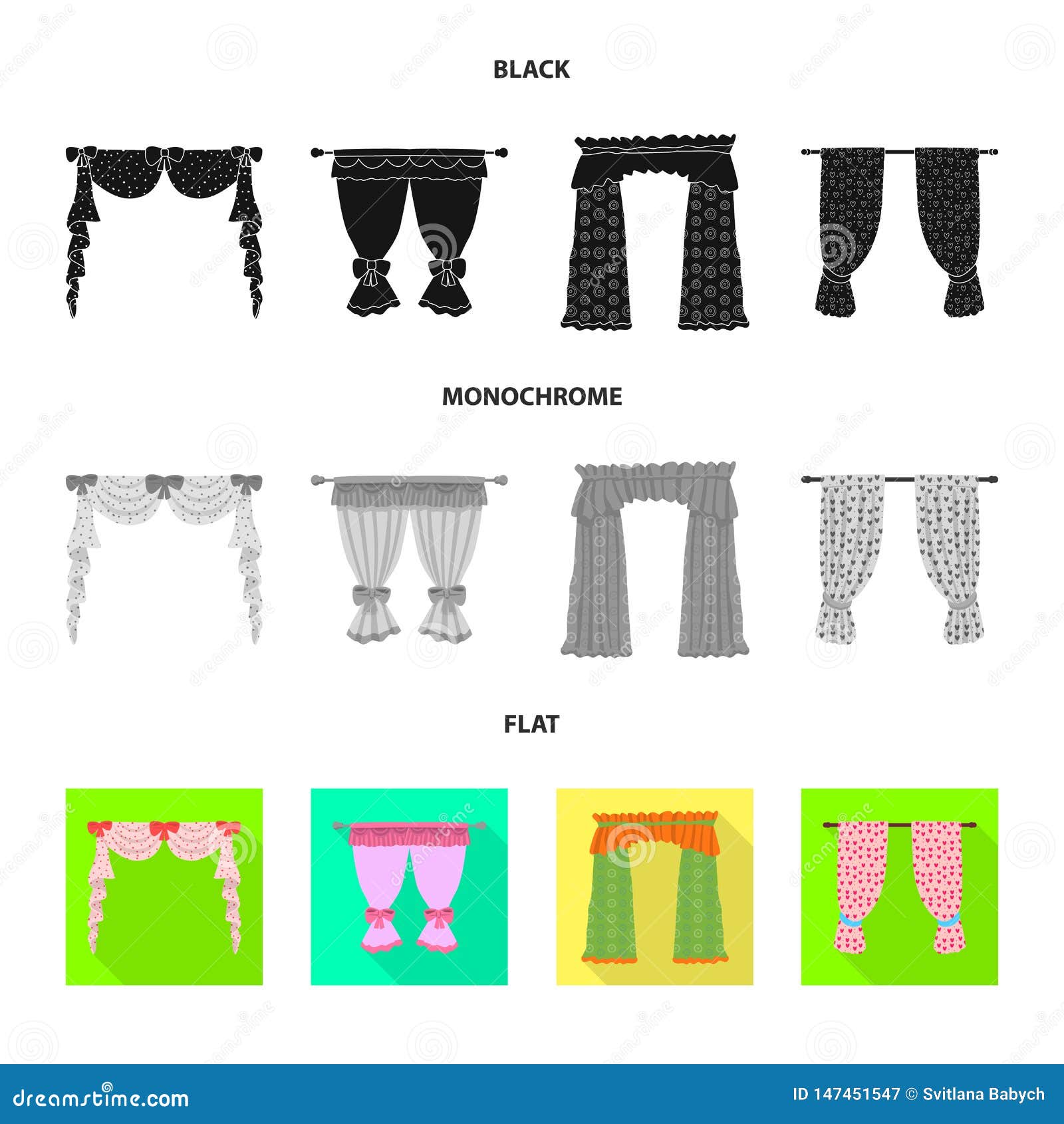 Vector Design of Curtains and Drapes Sign. Set of Curtains and Blinds ...