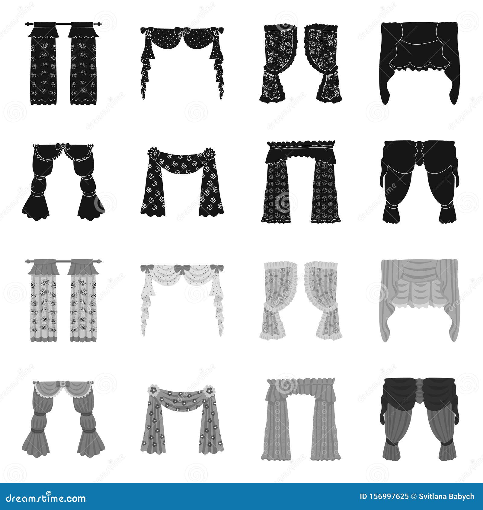 Vector Design of Curtains and Drapes Sign. Set of Curtains and Blinds ...