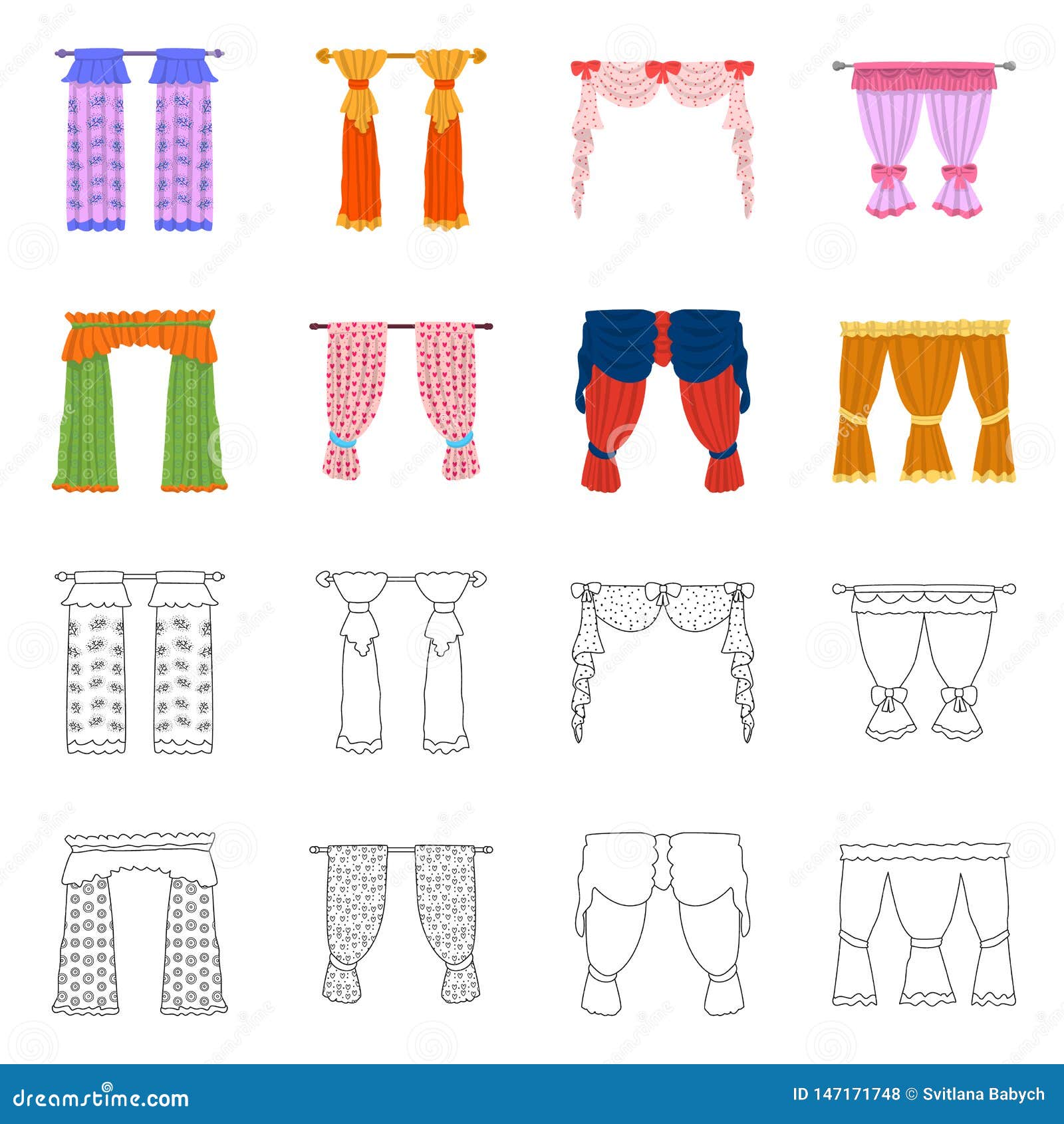 Vector Design of Curtains and Drapes Icon. Collection of Curtains and ...