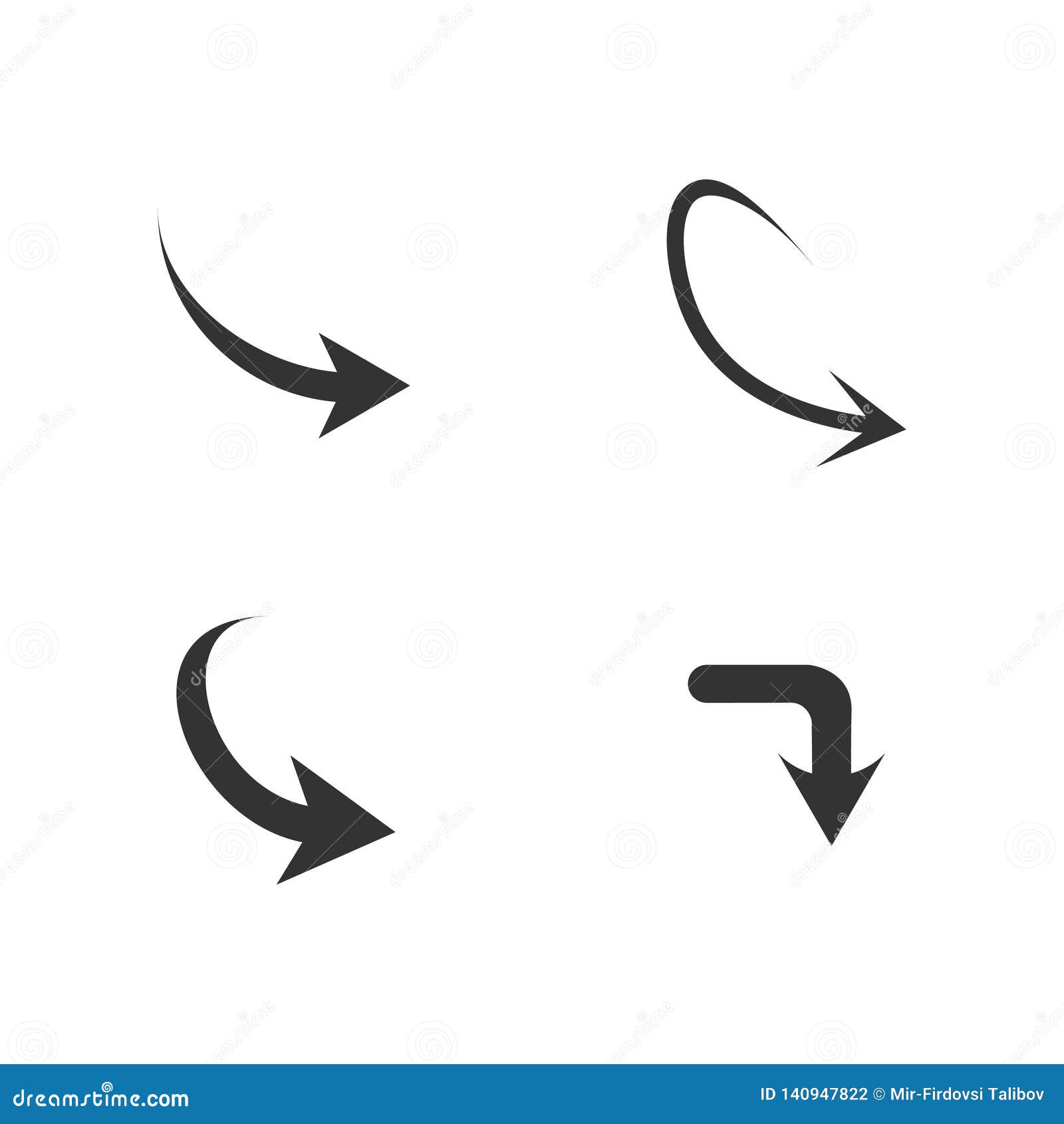 Vector Illustration of Curved Arrow Icons. 4 Curved Arrow Icons Set ...