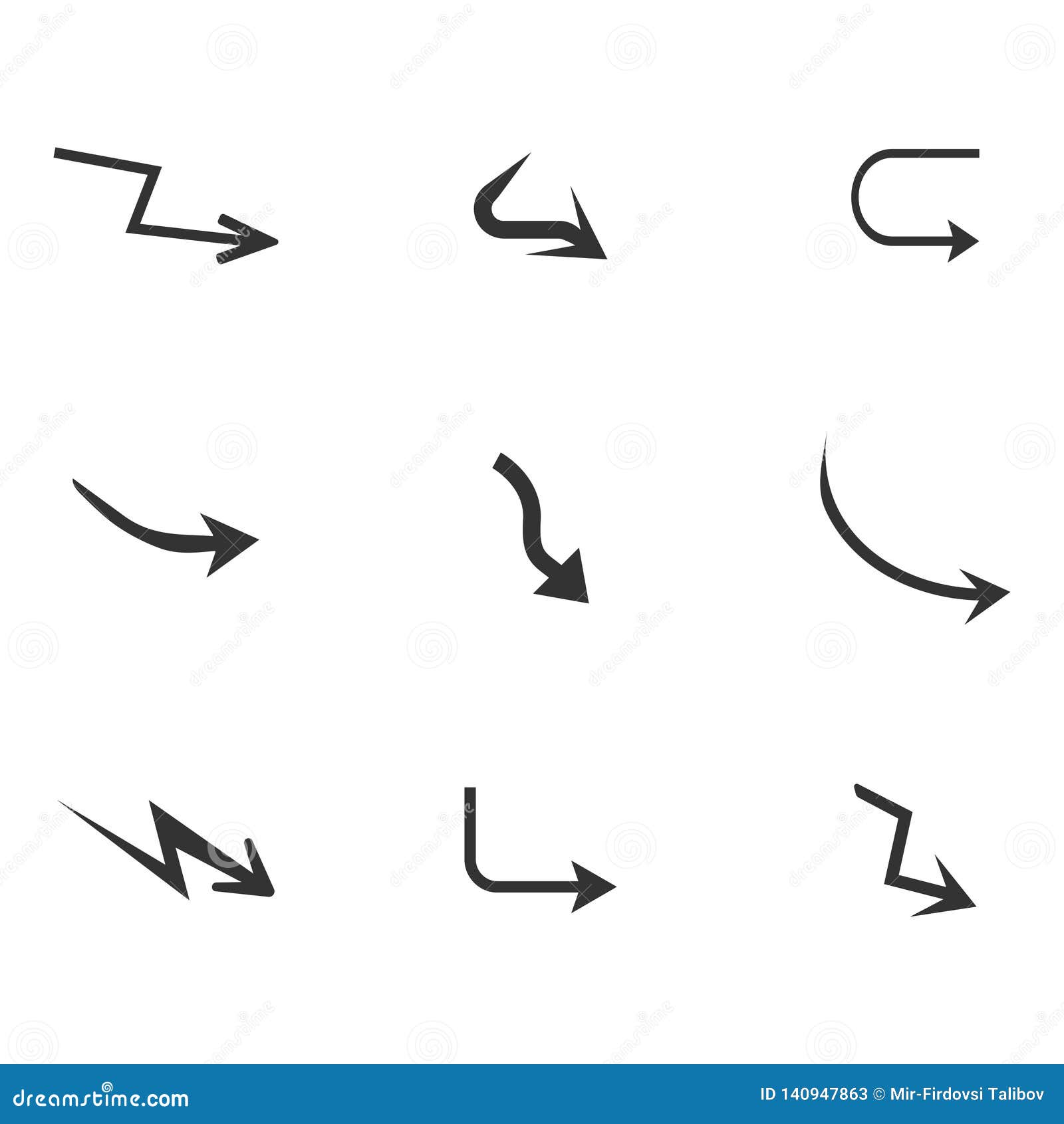 Vector Illustration of Curved Arrow Icons. 9 Curved Arrow Icons Set ...
