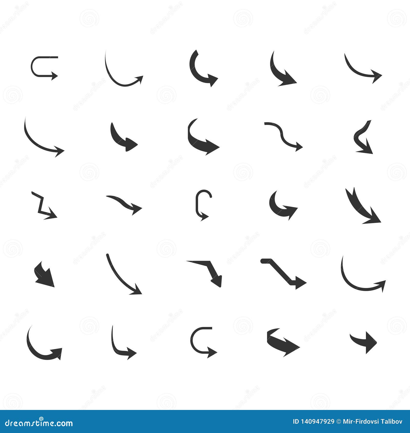Vector Illustration of Curved Arrow Icons. 25 Curved Arrow Icons Set ...