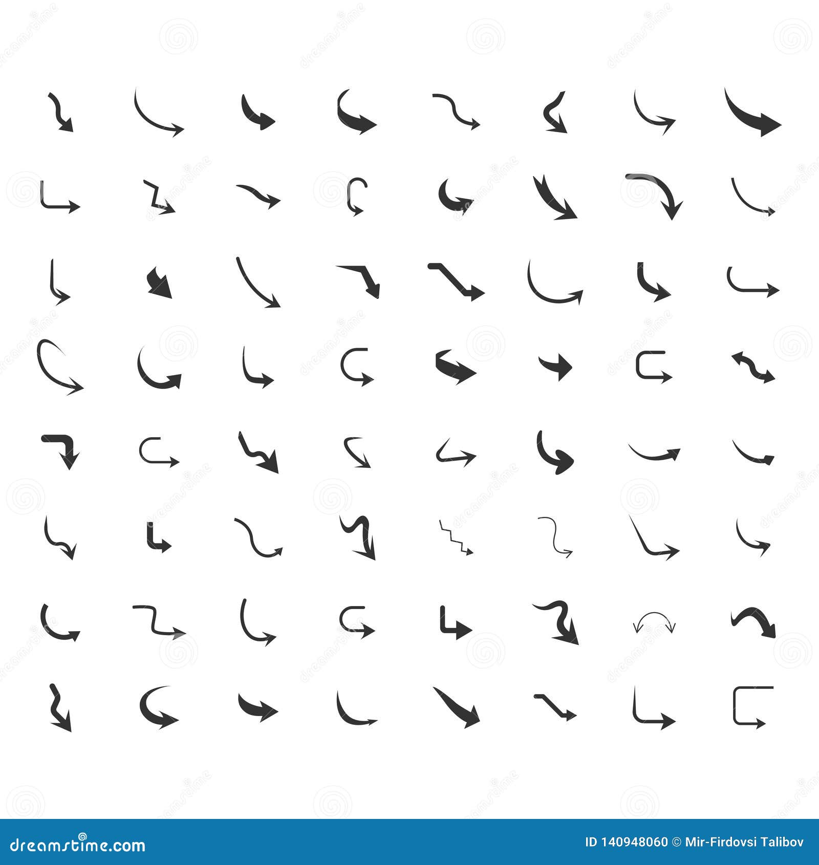 Vector Illustration of Curved Arrow Icons. 64 Curved Arrow Icons Set ...