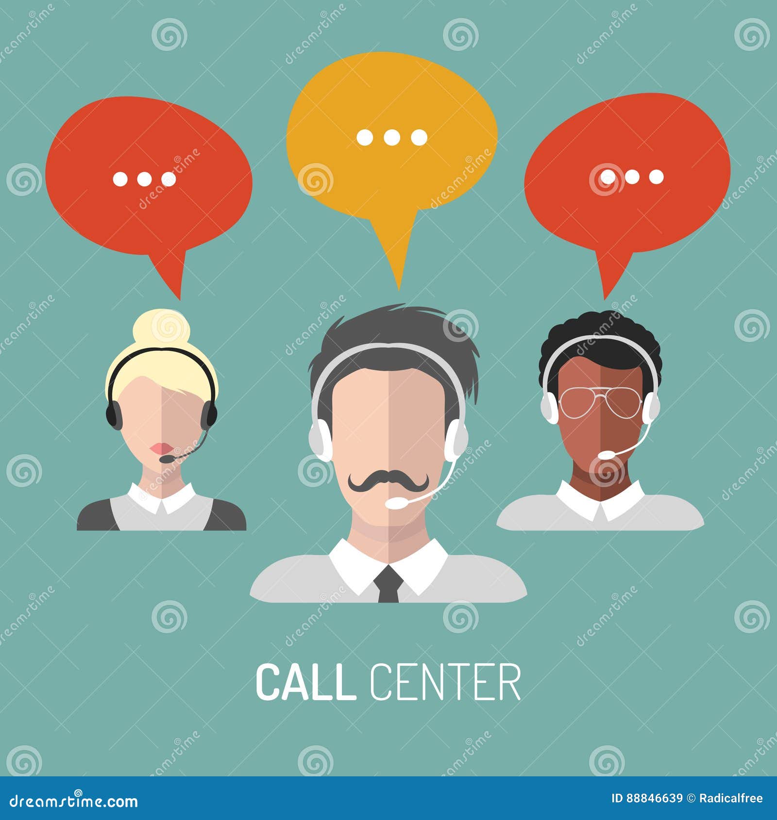 Vector Illustration of Customer Service, Call Center Operators Icons ...