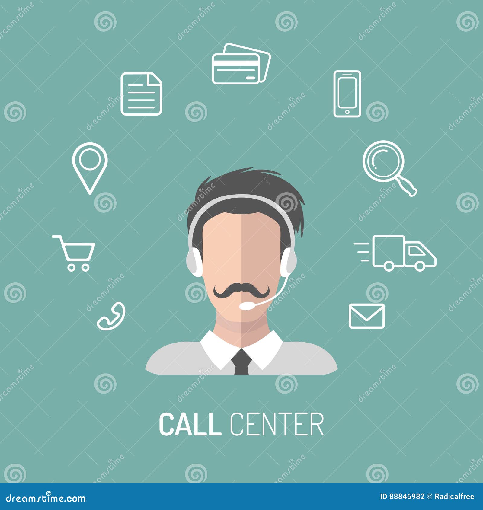 Vector Illustration of Customer Service, Call Center Operators Icons ...