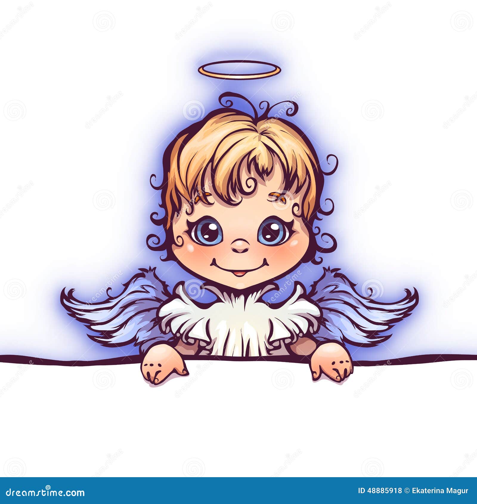 Cute Angel Emoticon Vector Illustration. Smiling Face With Angel Halo ...