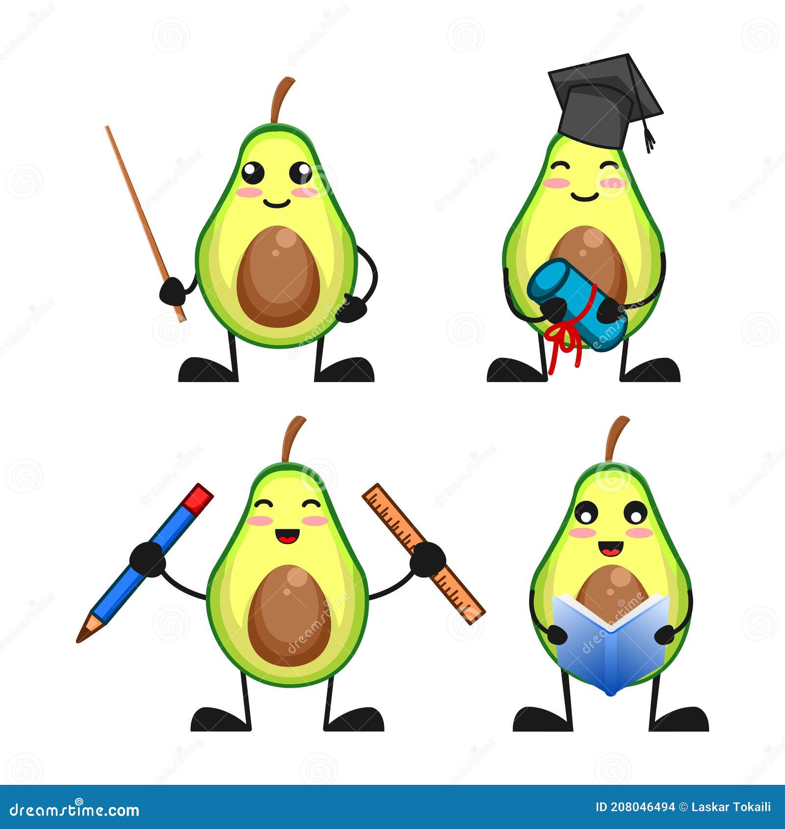 Vector Illustration of Cute Avocado Fruit School and Education Theme ...