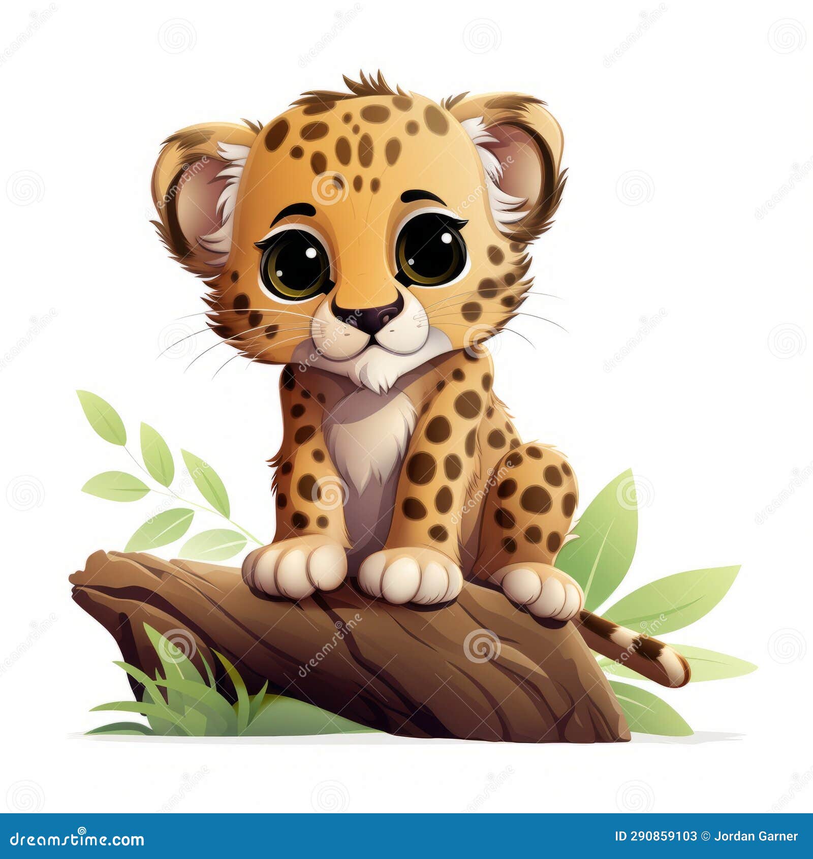 Vector Illustration of Cute Baby Cheetah Sitting on a Tree Branch Stock ...