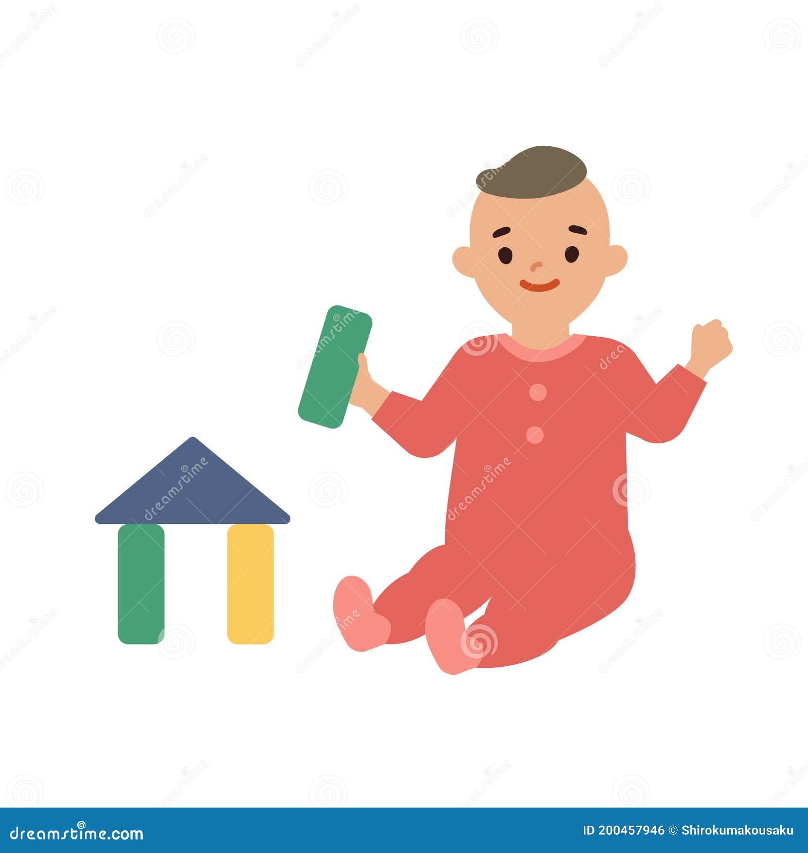 Vector Illustration of Cute Baby Playing Building Blocks Stock Vector ...