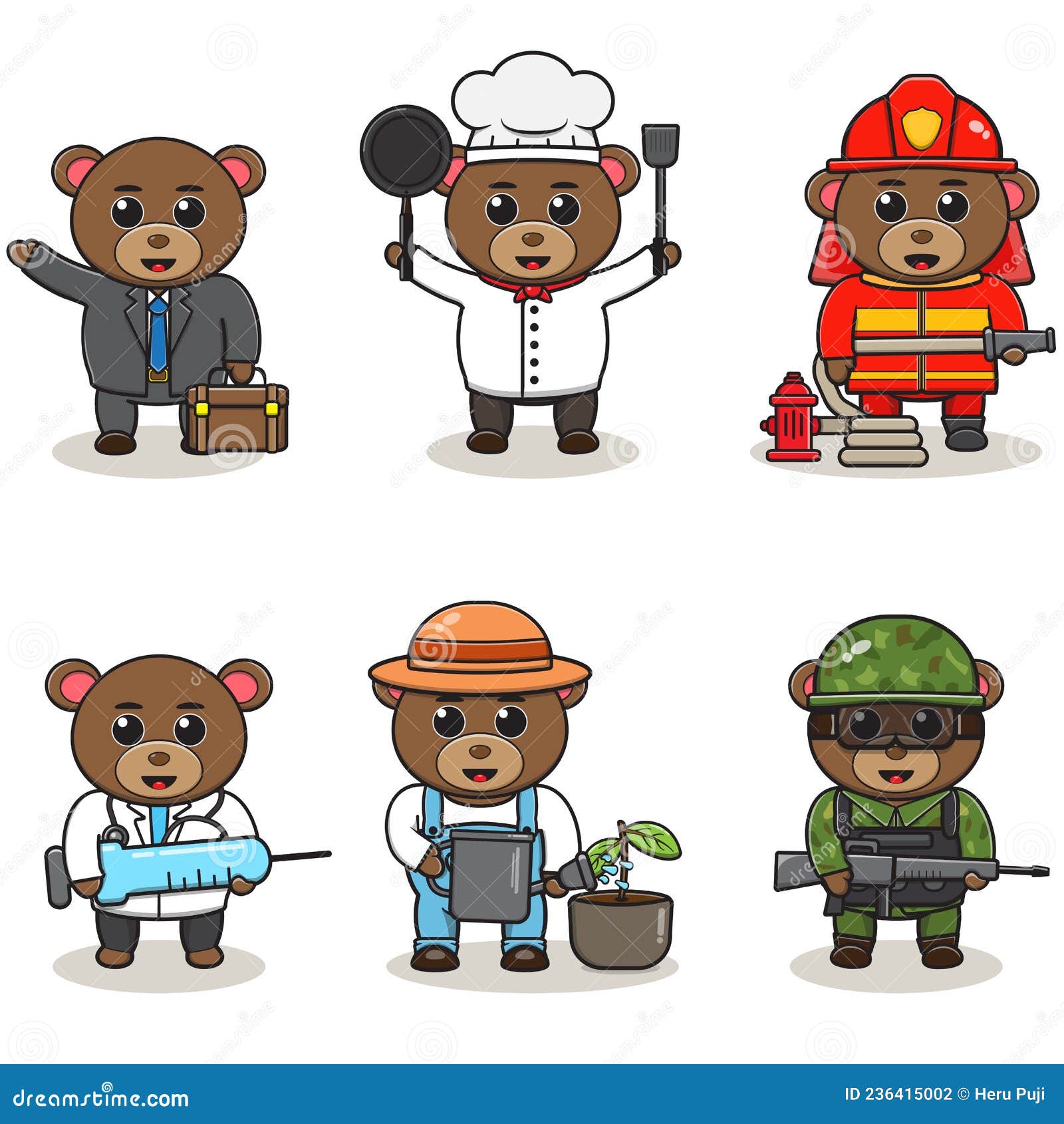 Vector Illustration with Cute Bear of Different Professions and Pose ...
