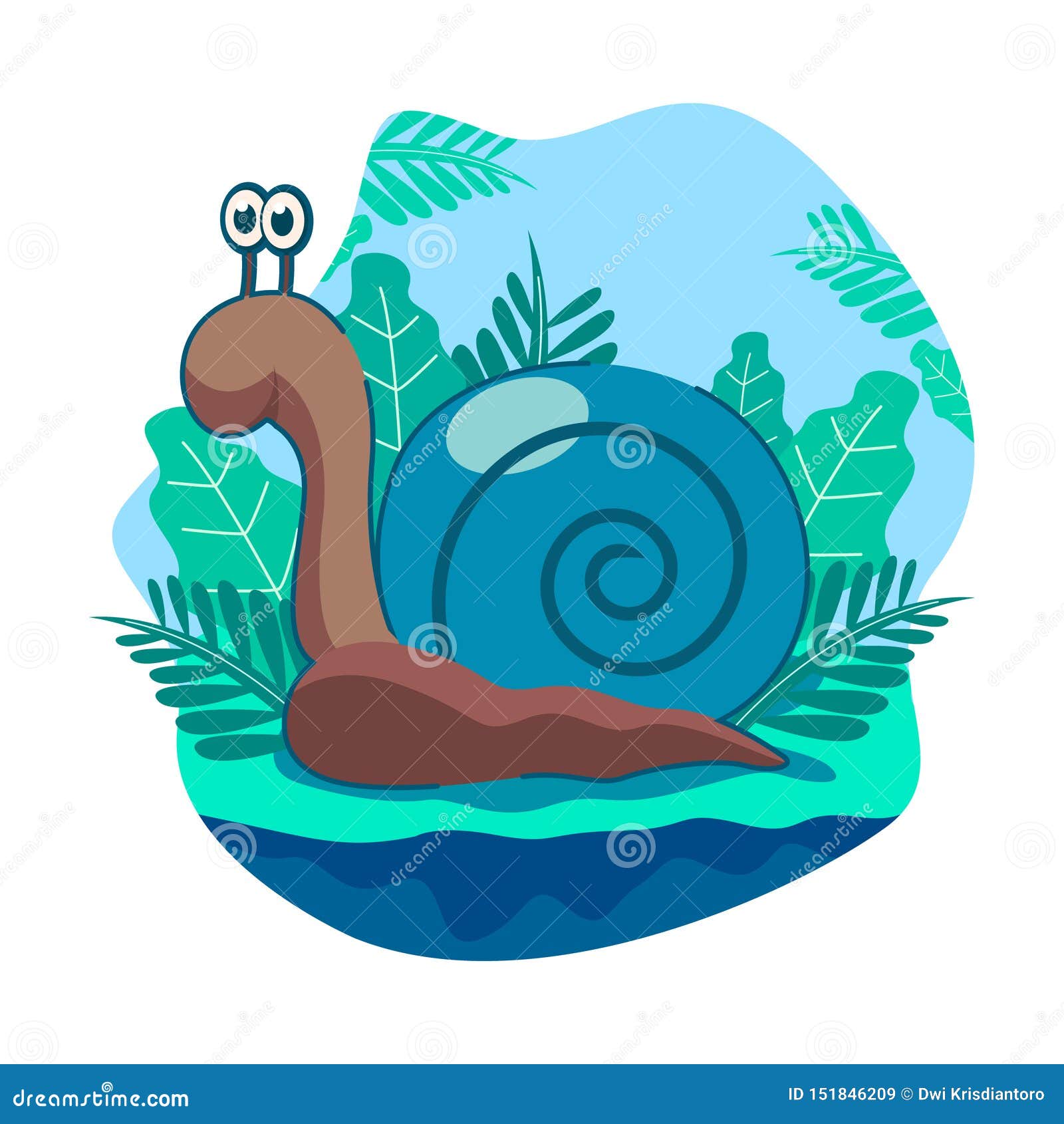 Vector Illustration of Cute Blue Snails with the Background of the ...