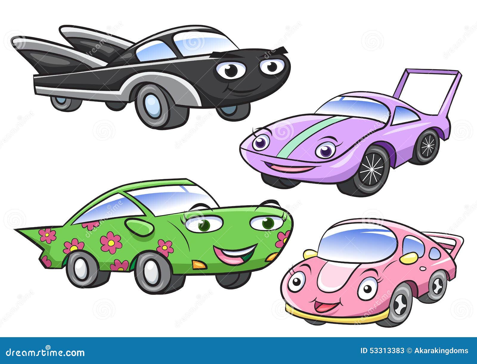 Vector Illustration of Cute Cartoon Car Characters Stock Vector ...