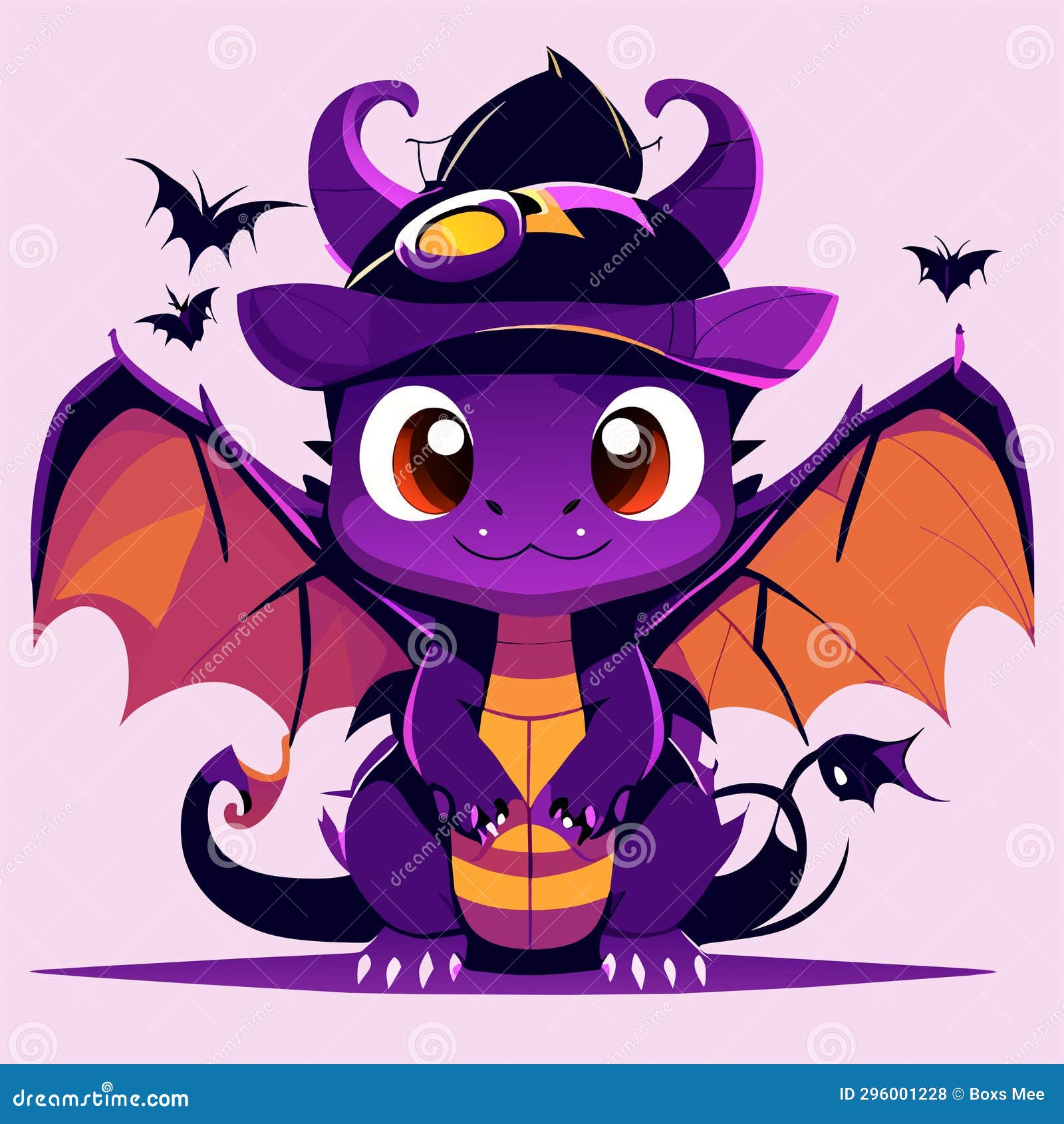Vector Illustration Of A Cute Cartoon Dragon In Halloween Costume