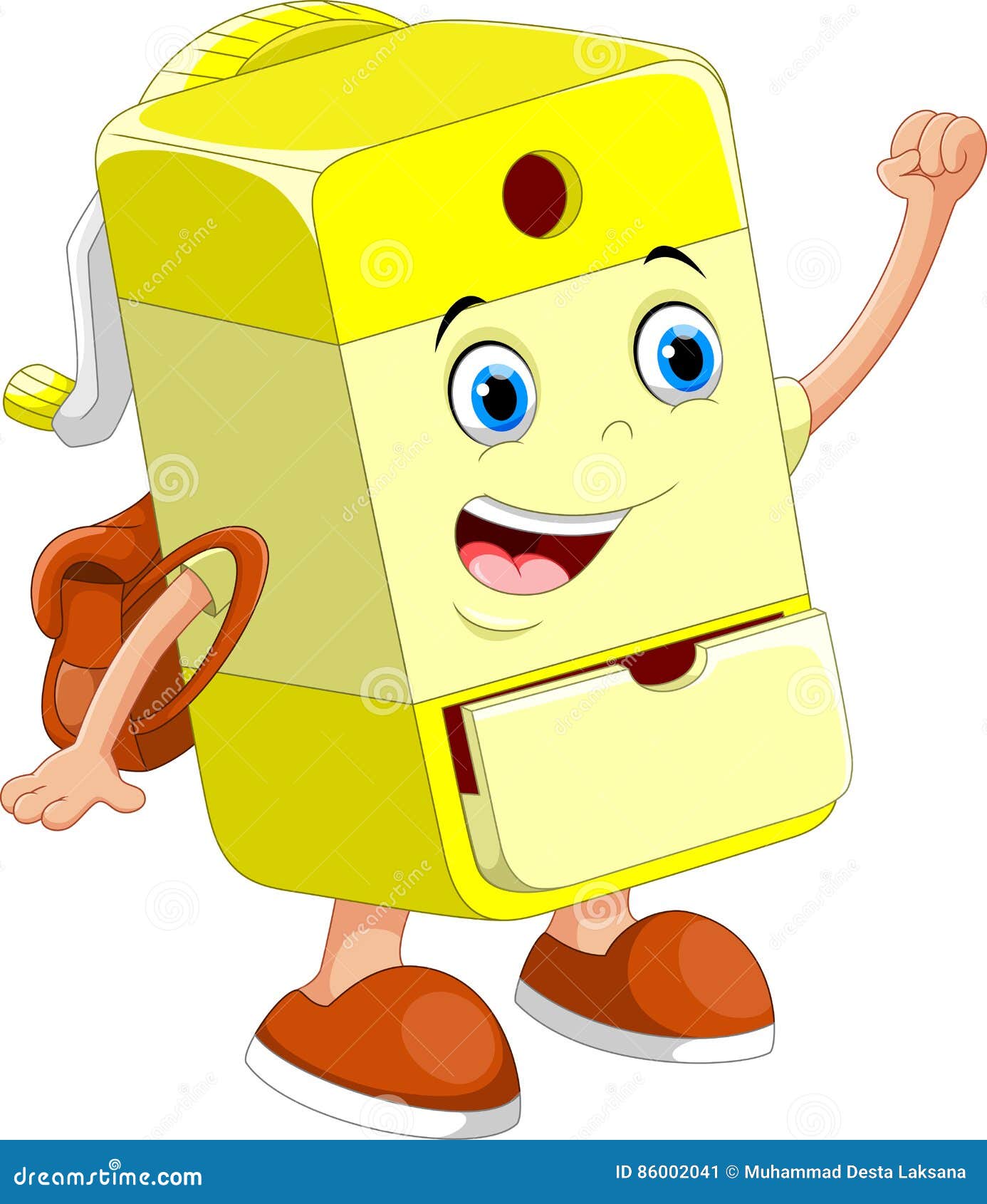 Vector Illustration of Cute Cartoon Pencil Sharpener with Backpack ...