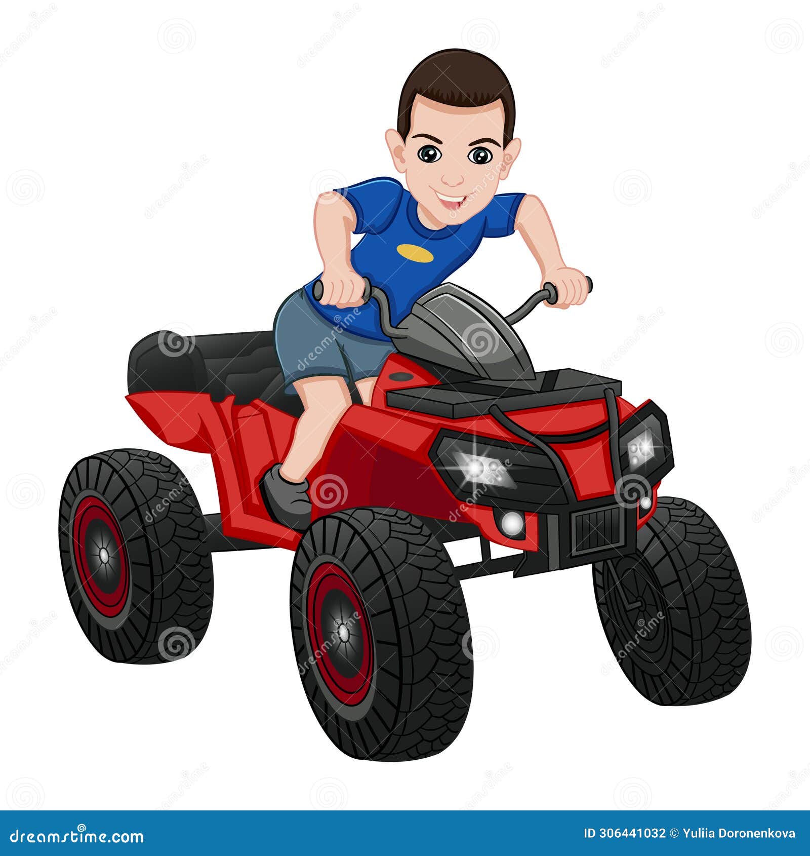 Cartoon Cheerful Boy on an ATV. Stock Vector - Illustration of graphic ...