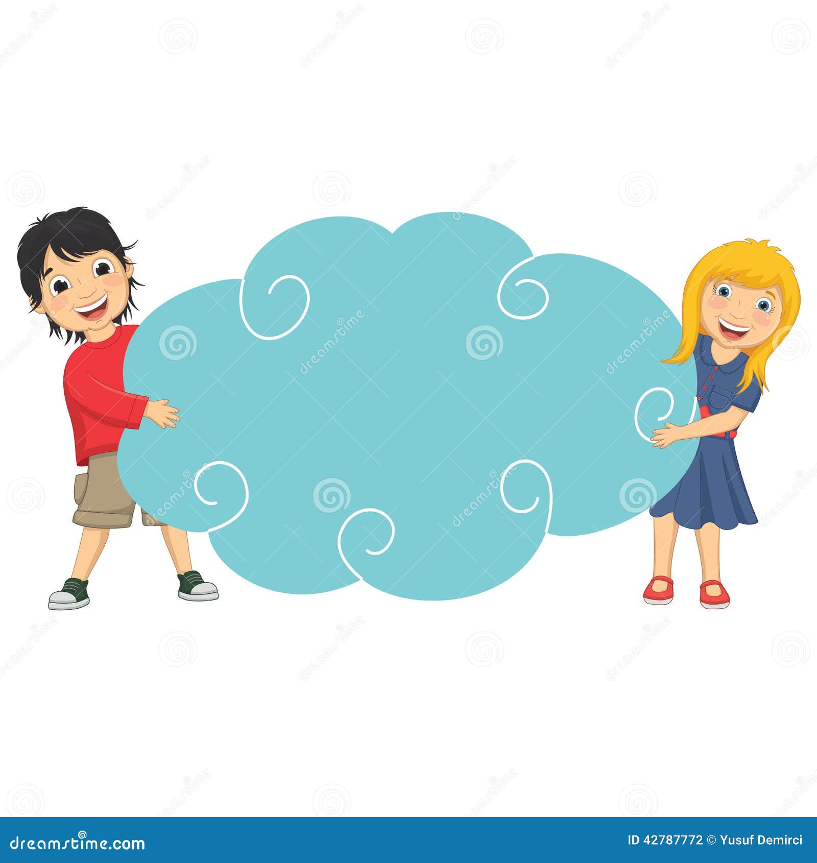 Vector Illustration of Cute Children Holding Cloud Stock Vector ...