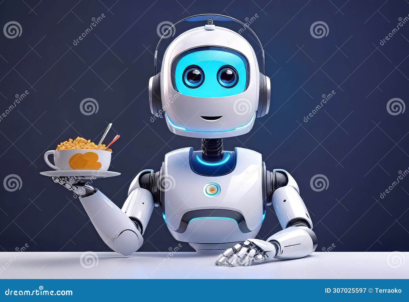 Vector Illustration, Cute Customer Service Robot Poster with Copy Space ...