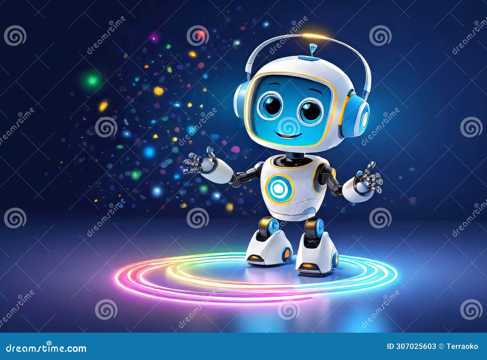 Vector Illustration, Cute Customer Service Robot Poster with Copy Space ...