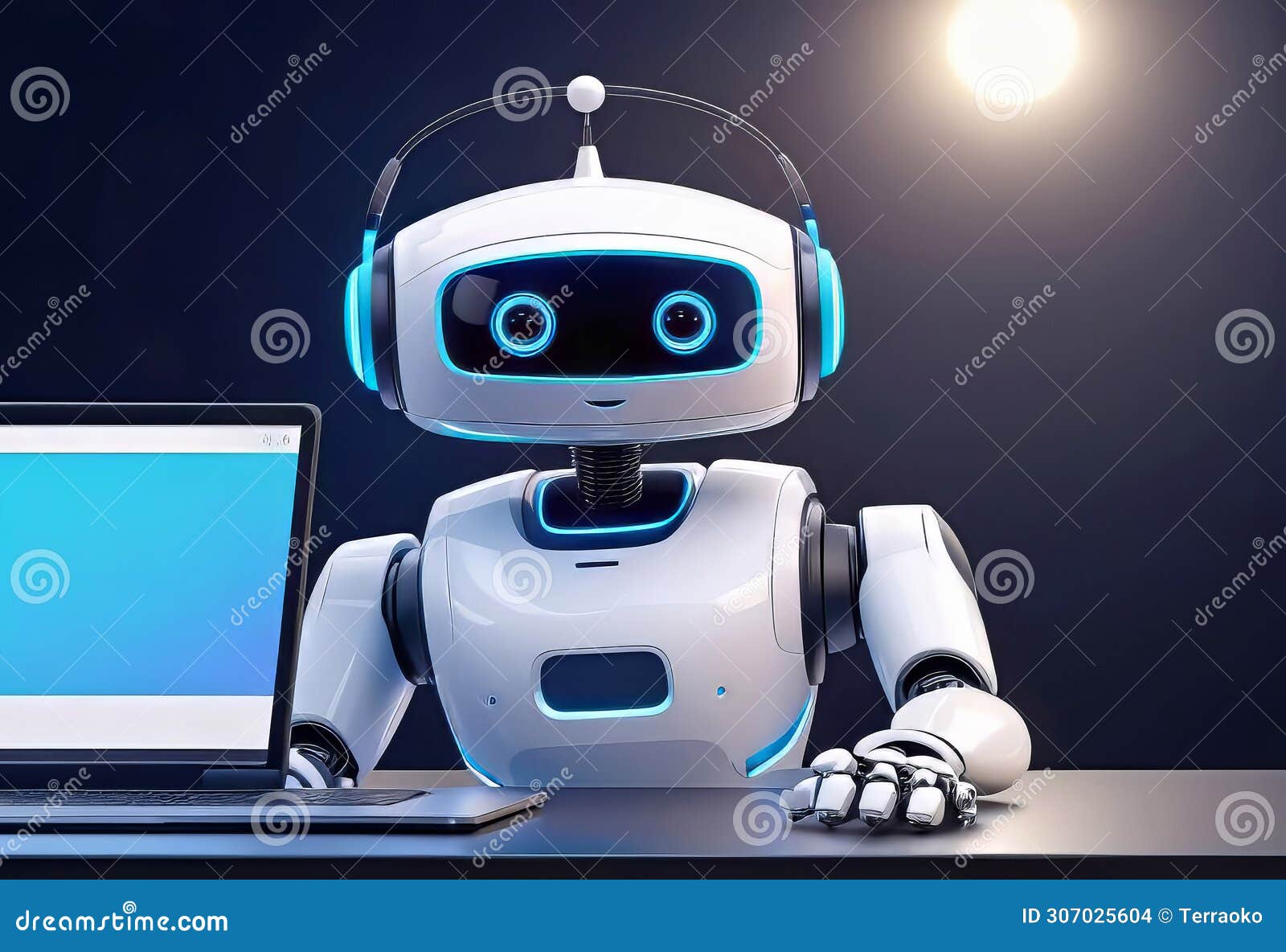 Vector Illustration, Cute Customer Service Robot Poster with Copy Space ...
