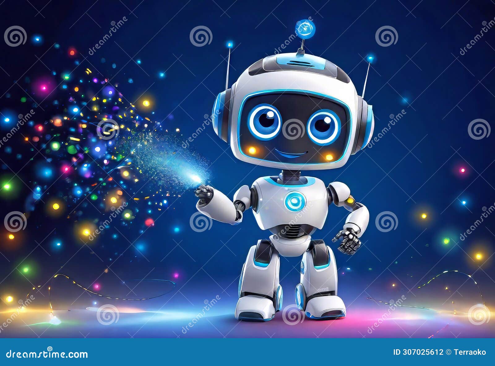 Vector Illustration, Cute Customer Service Robot Poster with Copy Space ...