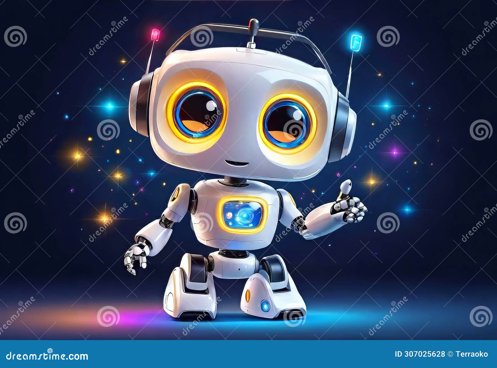 Vector Illustration, Cute Customer Service Robot Poster with Copy Space ...