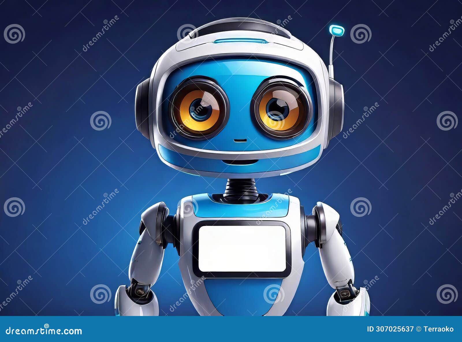 Vector Illustration, Cute Customer Service Robot Poster with Copy Space ...