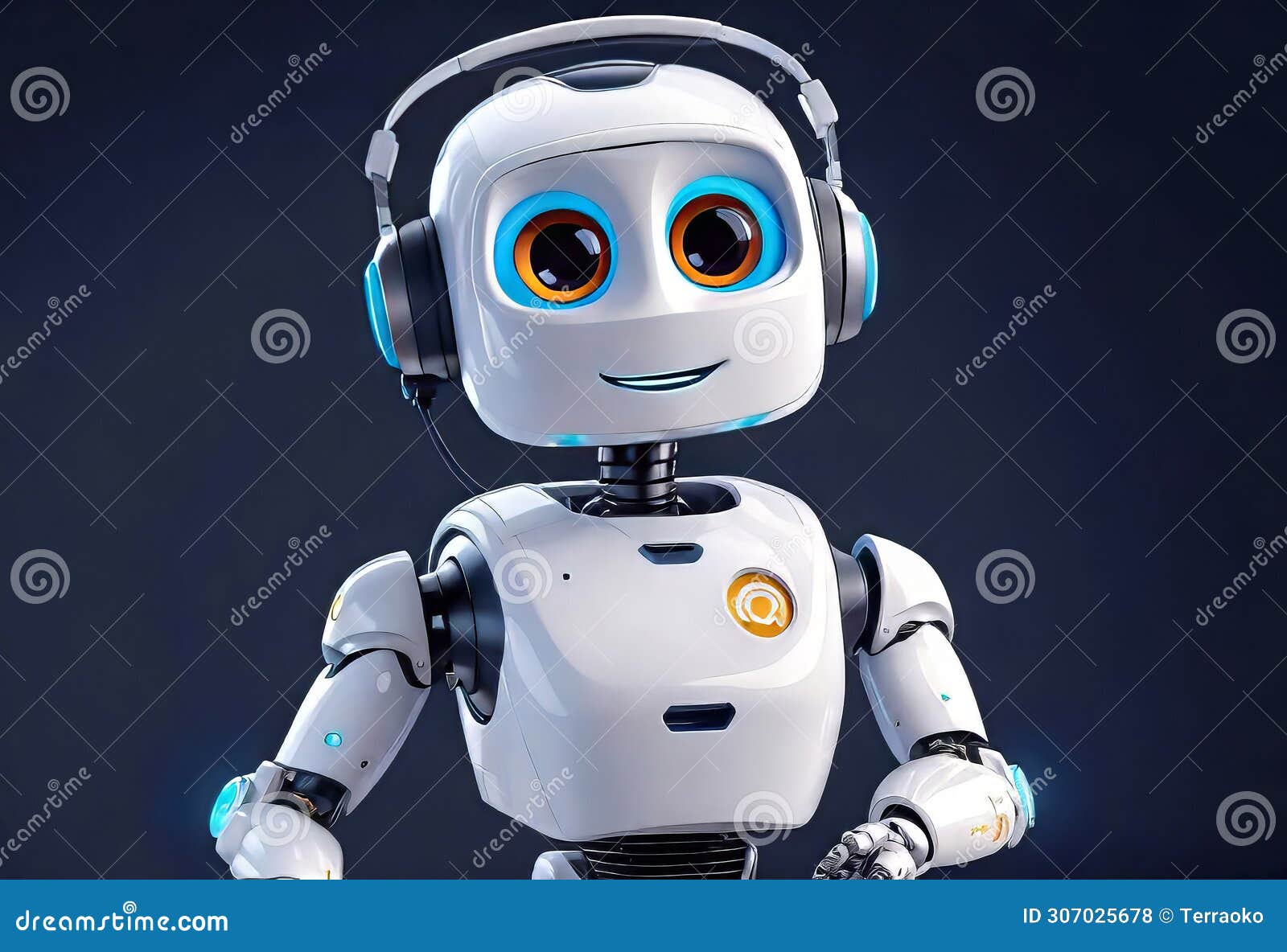 Vector Illustration, Cute Customer Service Robot Poster with Copy Space ...