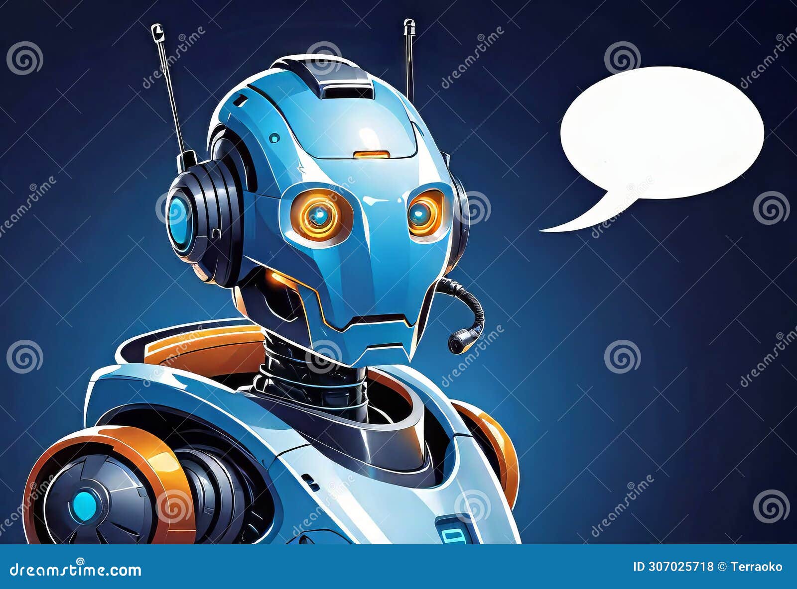 Vector Illustration, Cute Customer Service Robot Poster with Copy Space ...