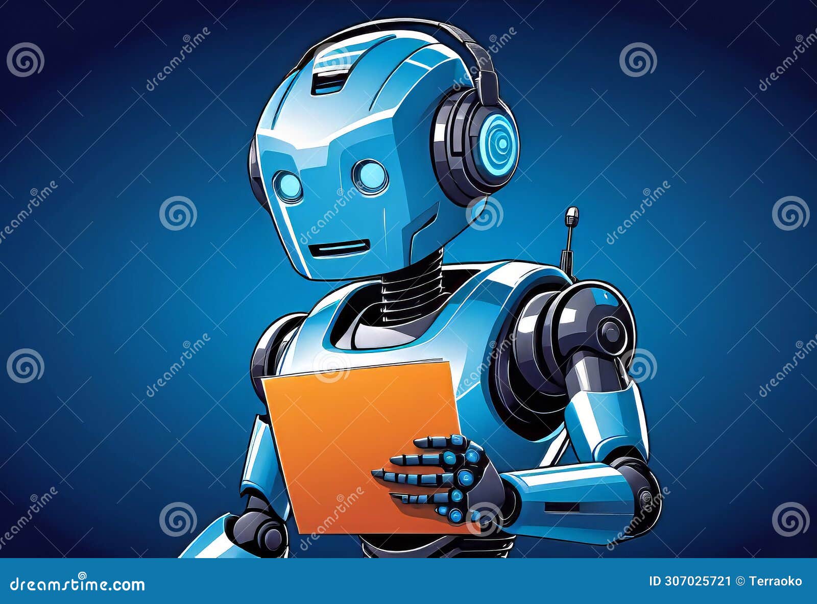 Vector Illustration, Cute Customer Service Robot Poster with Copy Space ...