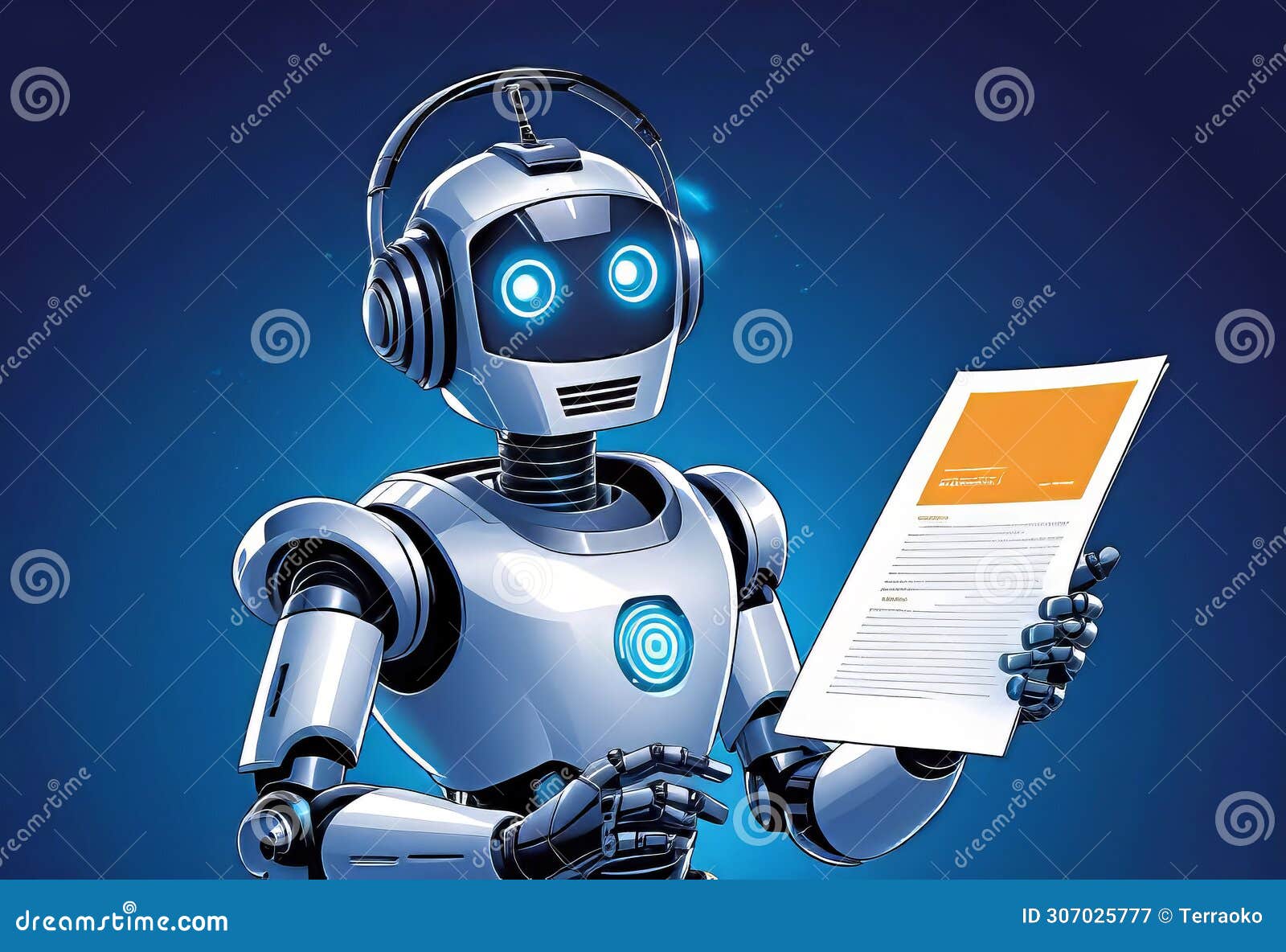 Vector Illustration, Cute Customer Service Robot Poster with Copy Space ...