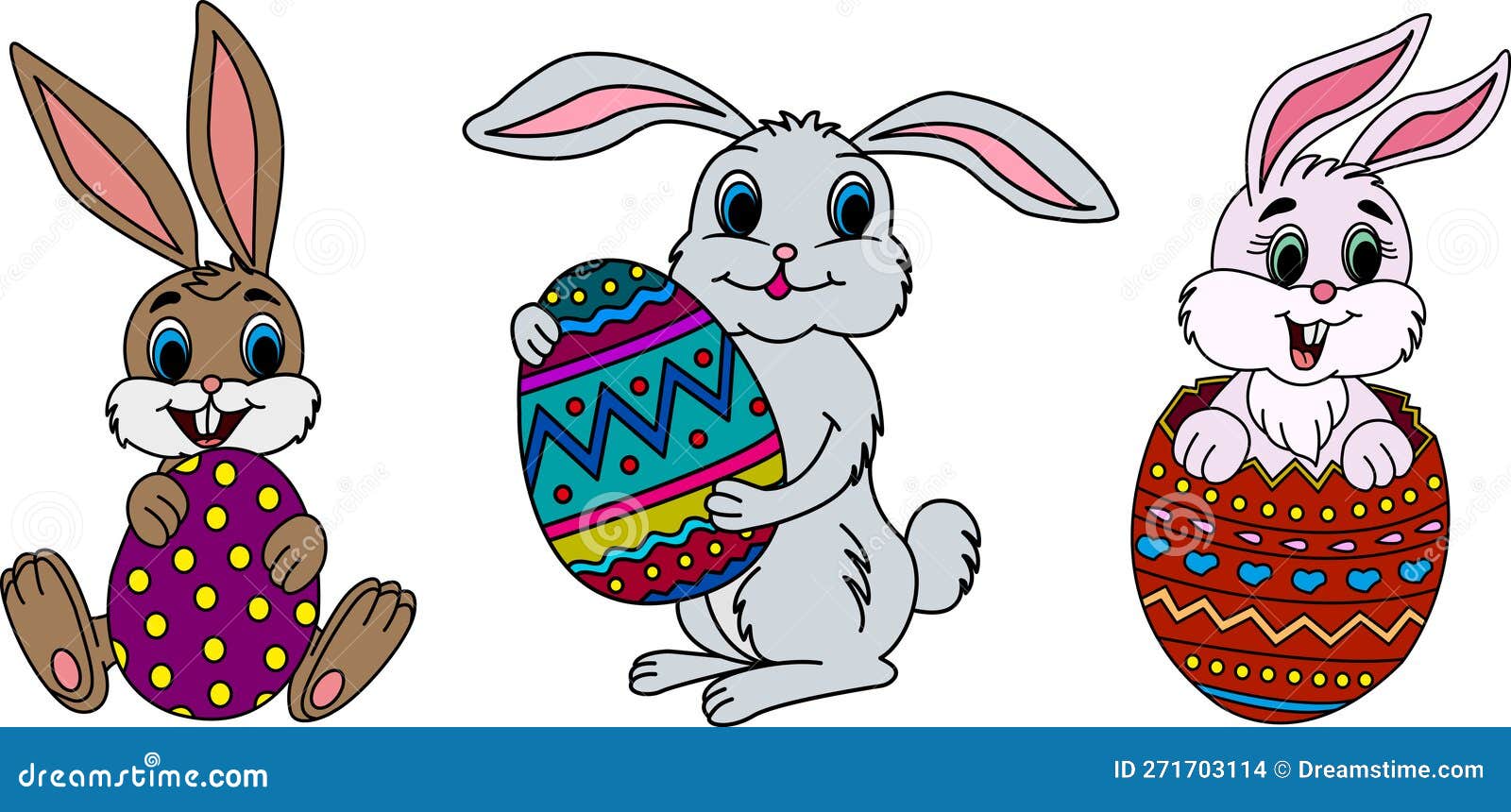 Set of Cartoon Easter Bunnies. Stock Vector - Illustration of happy ...