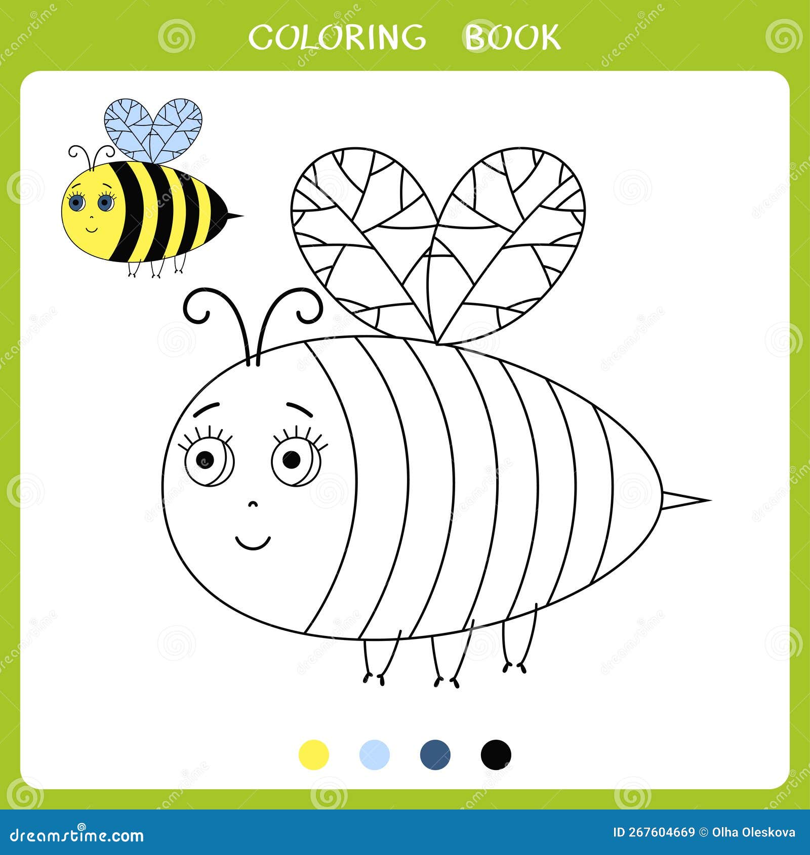 Vector Illustration of Cute Flying Bee for Coloring Book Stock Vector ...