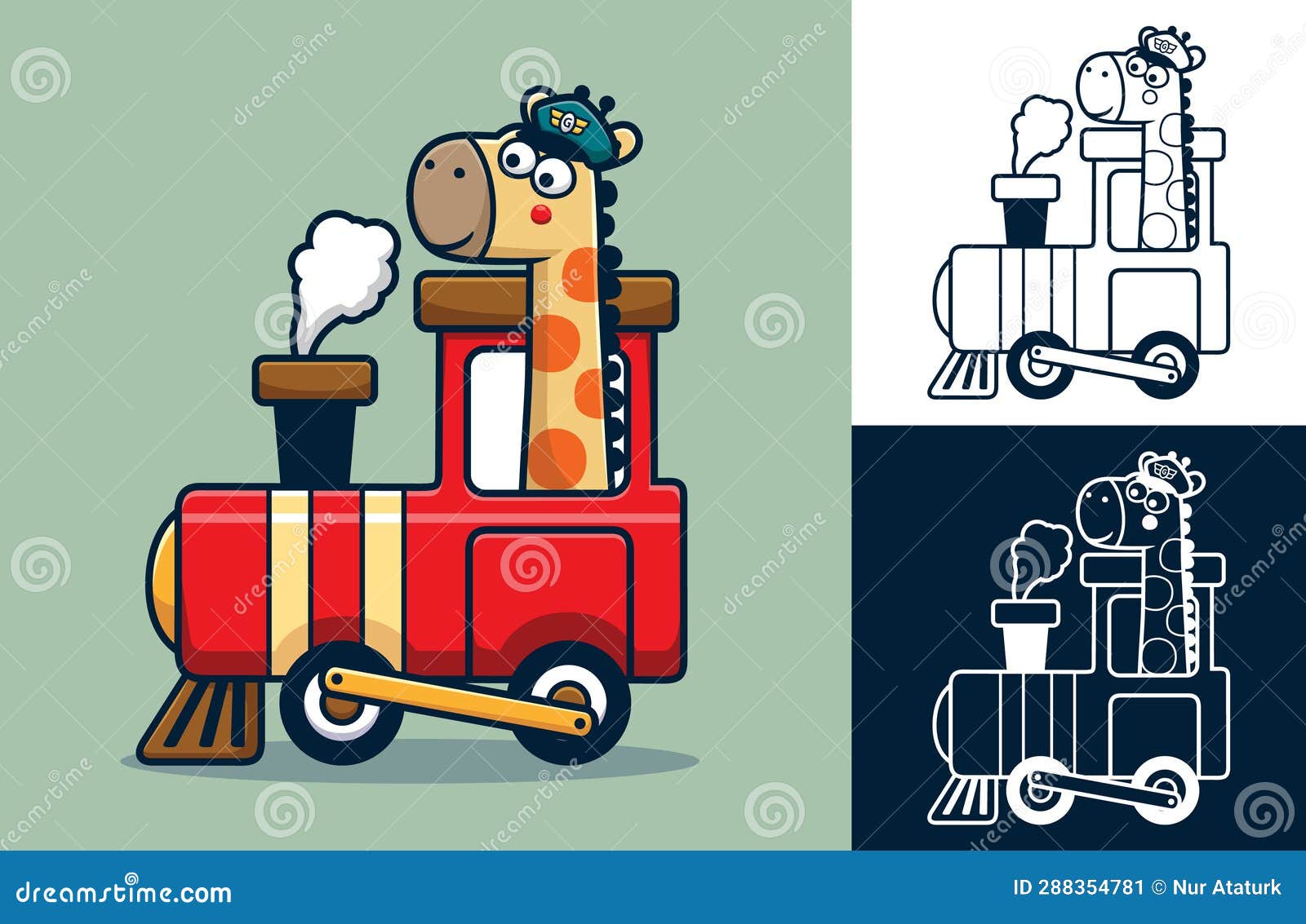Vector Illustration of Cute Giraffe Cartoon on Steam Train Stock Vector ...