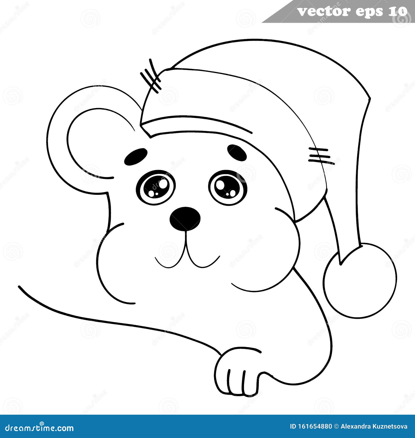 Vector Illustration of Cute Hand Drawn Mouse Character in Sleeping Cap ...