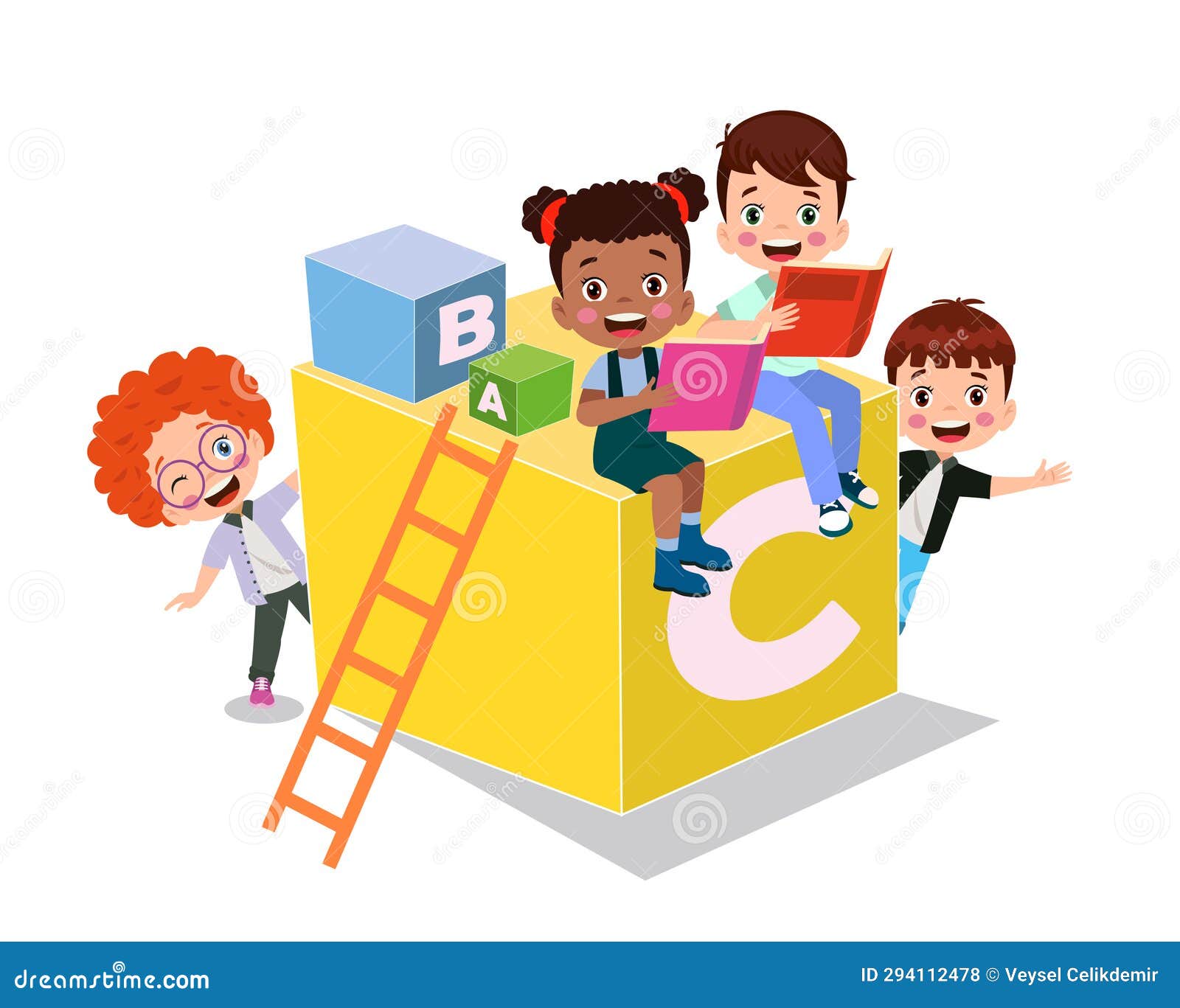 Vector Illustration of Cute Kids with Abc Blocks, Abc Letters Stock ...