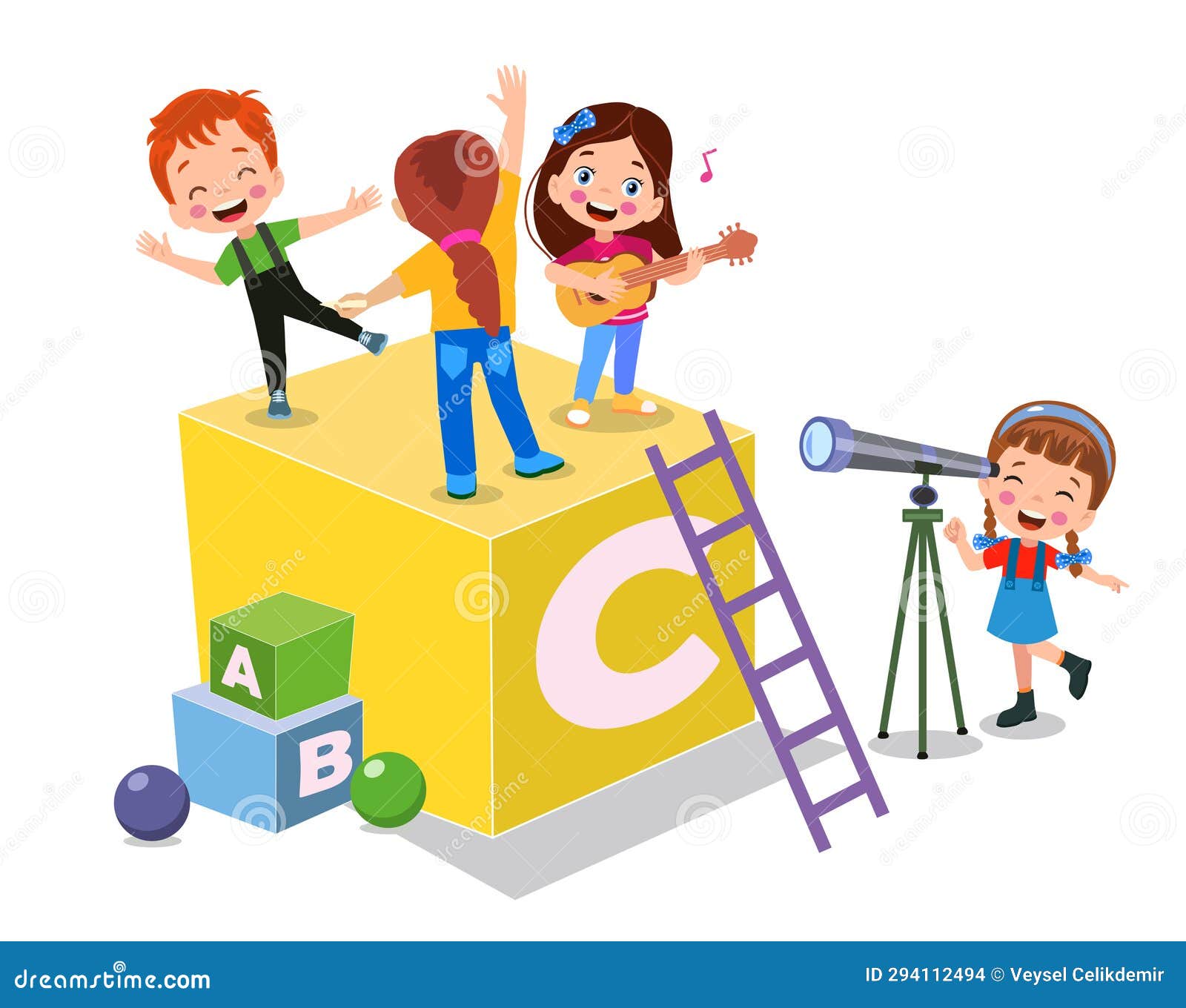 Vector Illustration of Cute Kids with Abc Blocks, Abc Letters Stock ...