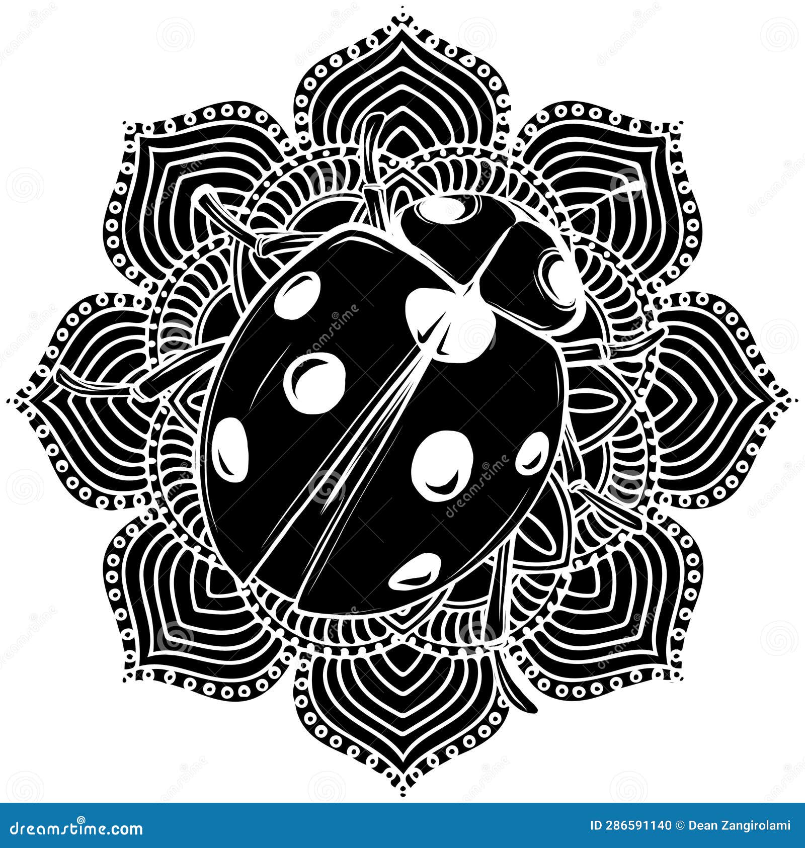 Black Silhouette of Cute Ladybug Cartoon Design Stock Illustration ...
