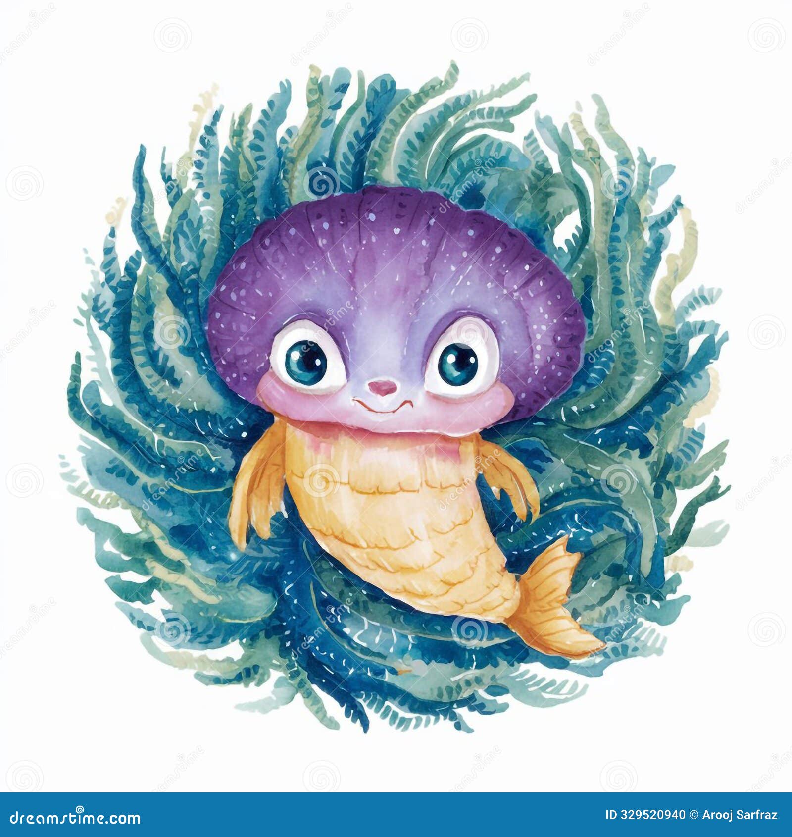 Vector Illustration of Cute Little Fish with Expressive Eyes. Stock ...
