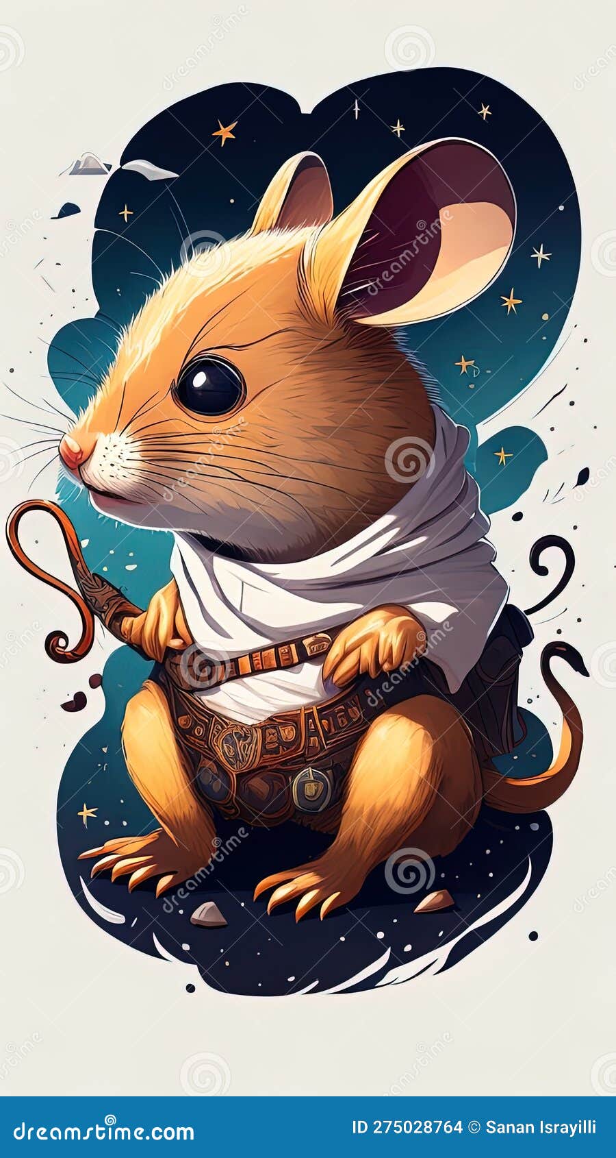 Vector Illustration of a Cute Little Mouse in the Night Sky with Stars ...