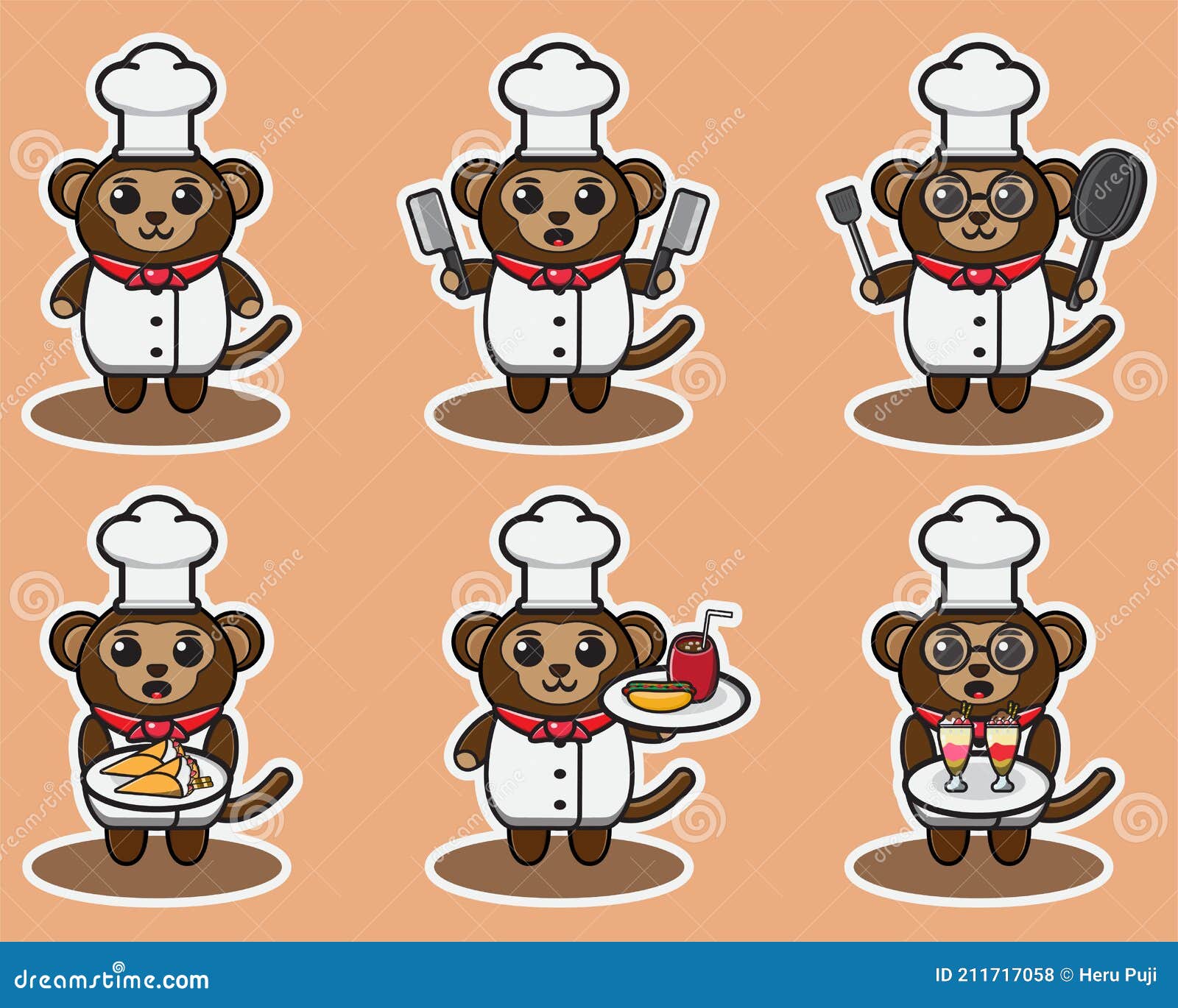 Vector Illustration of Cute Monkey Chef Cartoon. Stock Vector ...