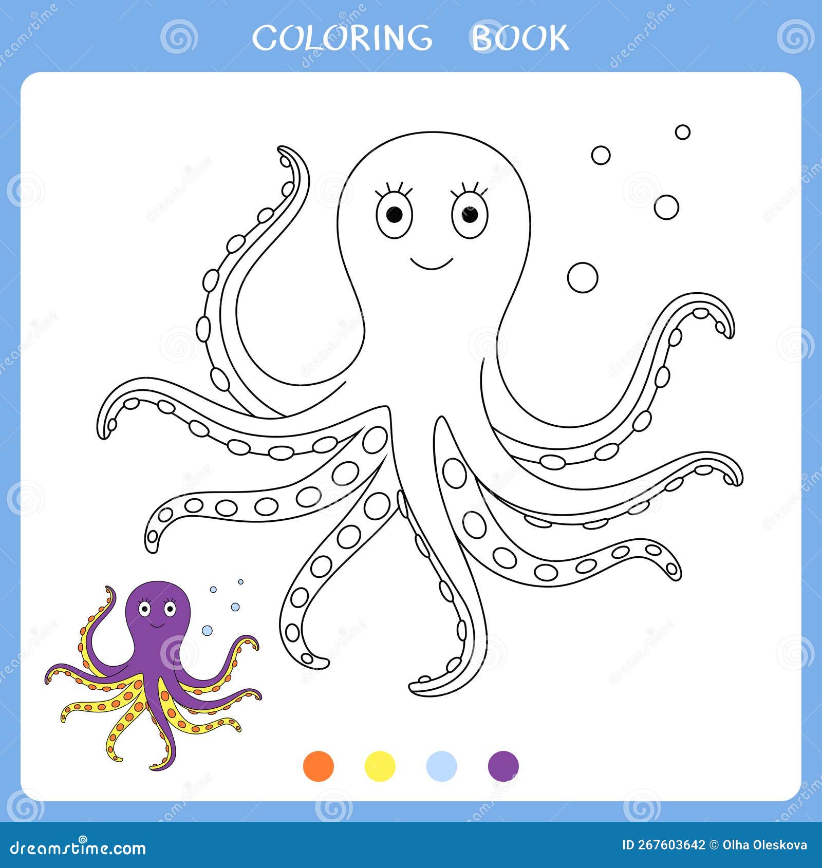 Vector Illustration of Cute Octopus for Coloring Book Stock Vector ...