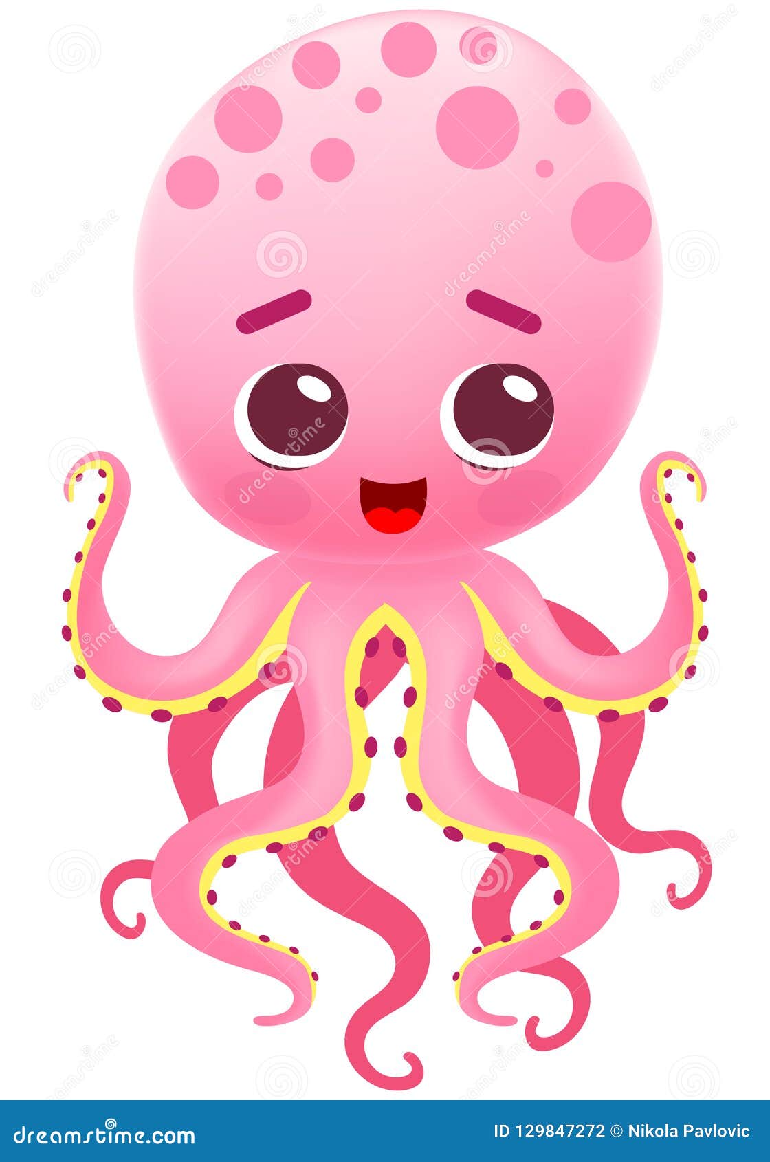 Pink Cute Octopus stock vector. Illustration of fish - 129847272