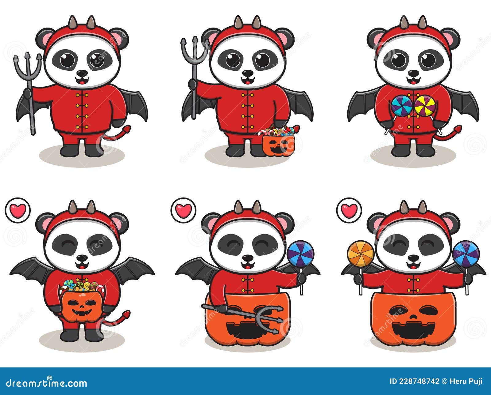 Vector Illustration of Cute Panda with Devil Costume. Stock Vector ...