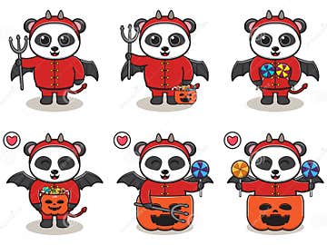 Vector Illustration of Cute Panda with Devil Costume. Stock Vector ...
