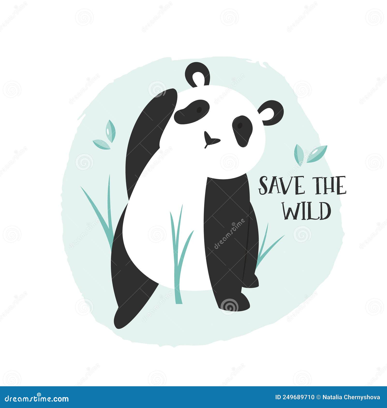 Vector Illustration of a Cute Panda and Text Save the Wild Stock Vector ...