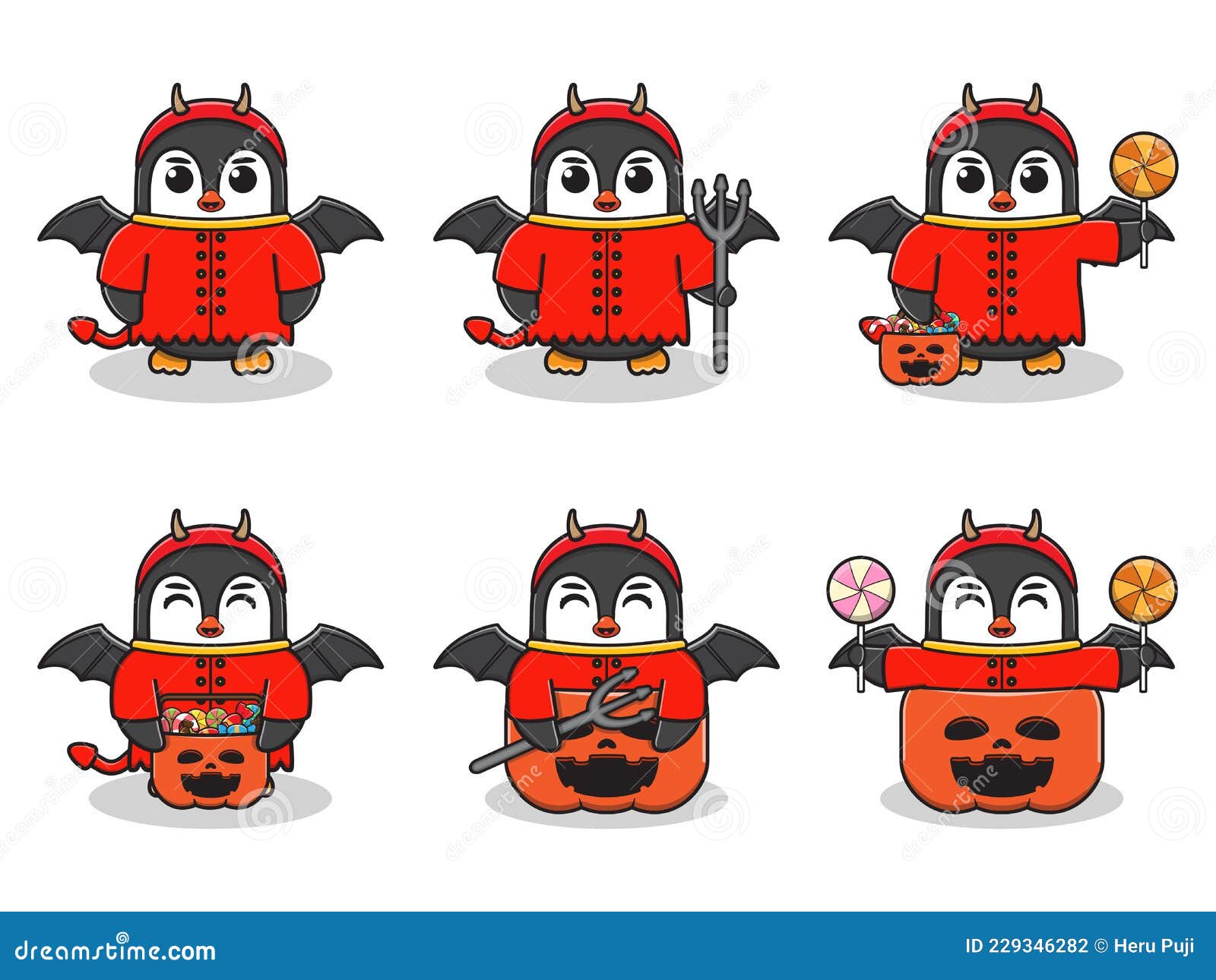 Vector Illustration of Cute Penguin with Devil Costume. Stock Vector ...