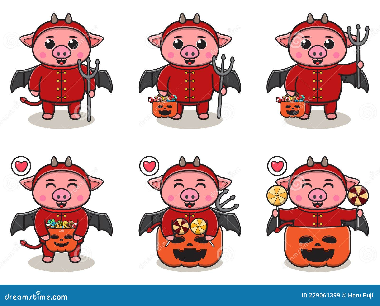 Vector Illustration of Cute Pig with Devil Costume Stock Vector ...