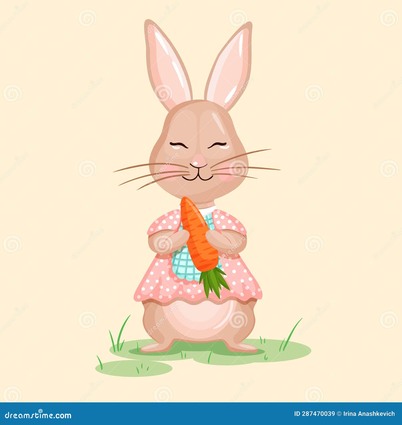 Vector Illustration of a Cute Cute Rabbit in Pink Holding a Carrot ...