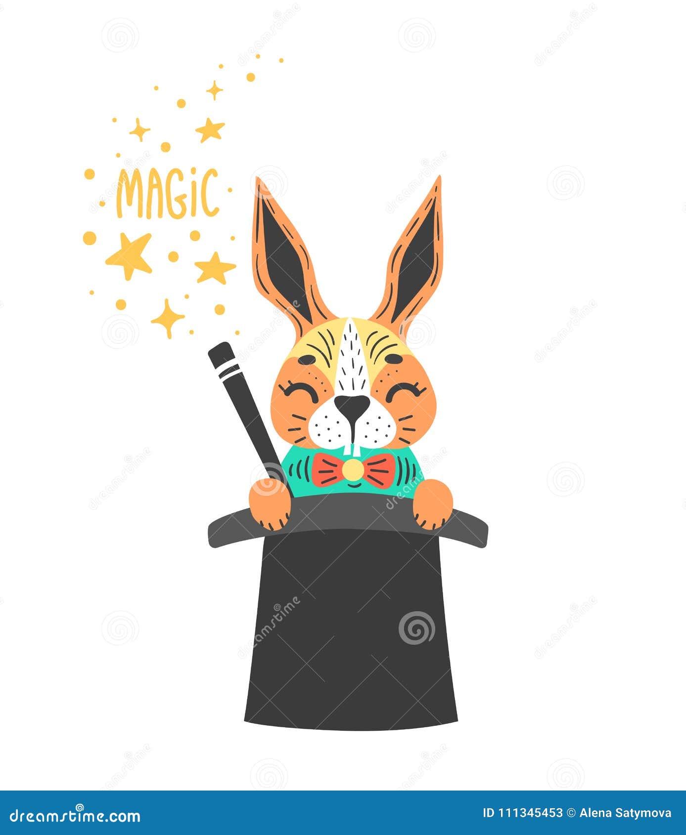 Vector Illustration of Cute Rabbit in Wizards Cylinder. Magic Trick ...